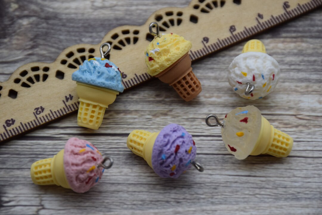 12 Resin Ice Cream Cone Charms Earring Necklace Bracelet Bead Pendant ...