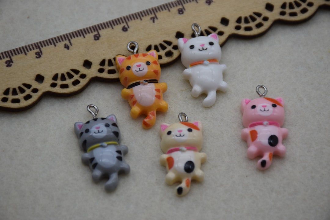 10 Resin Cute Lucky Cat Charms Earring Necklace Bracelet Bead Pendants ...