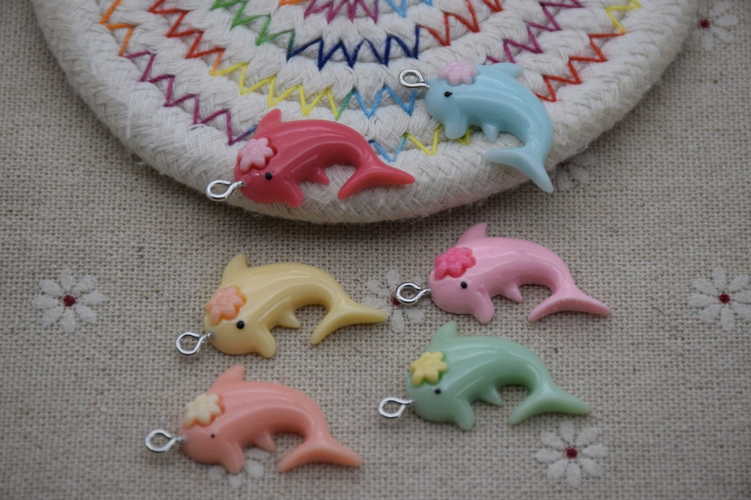 12 Resin Cute Dolphin Charms Earring Necklace Bracelet Bead Pendants ...