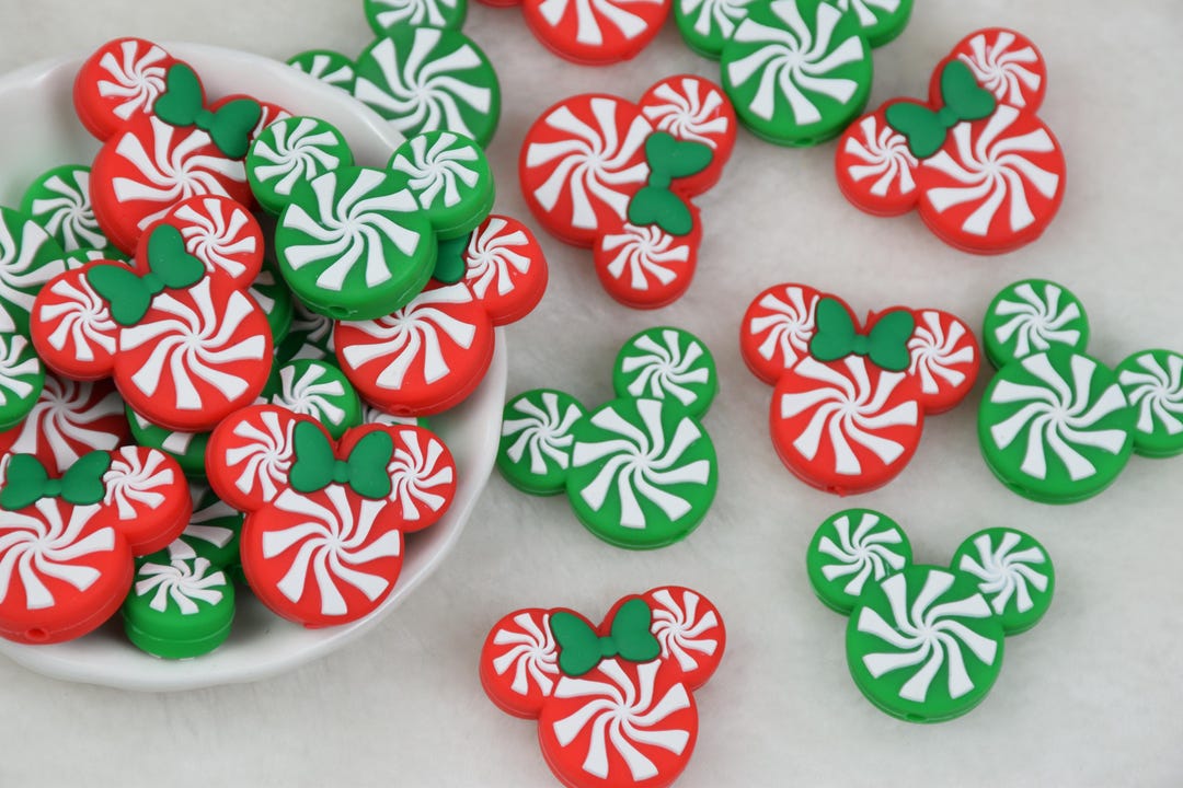 Christmas Peppermint Candy Mouse Shape Silicone Focal Beads,diy Loose ...