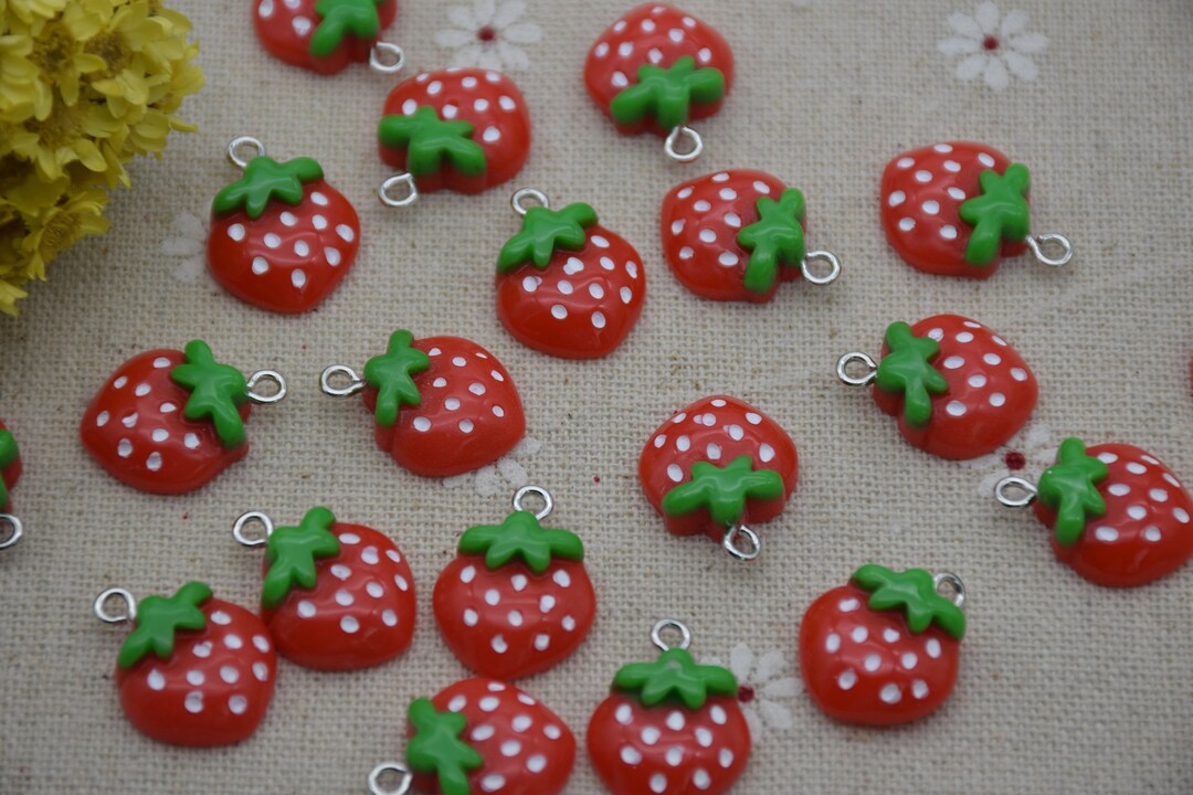 12 Resin Cabochons Strawberry Fruit Flat Back Cabochons Charms DIY ...