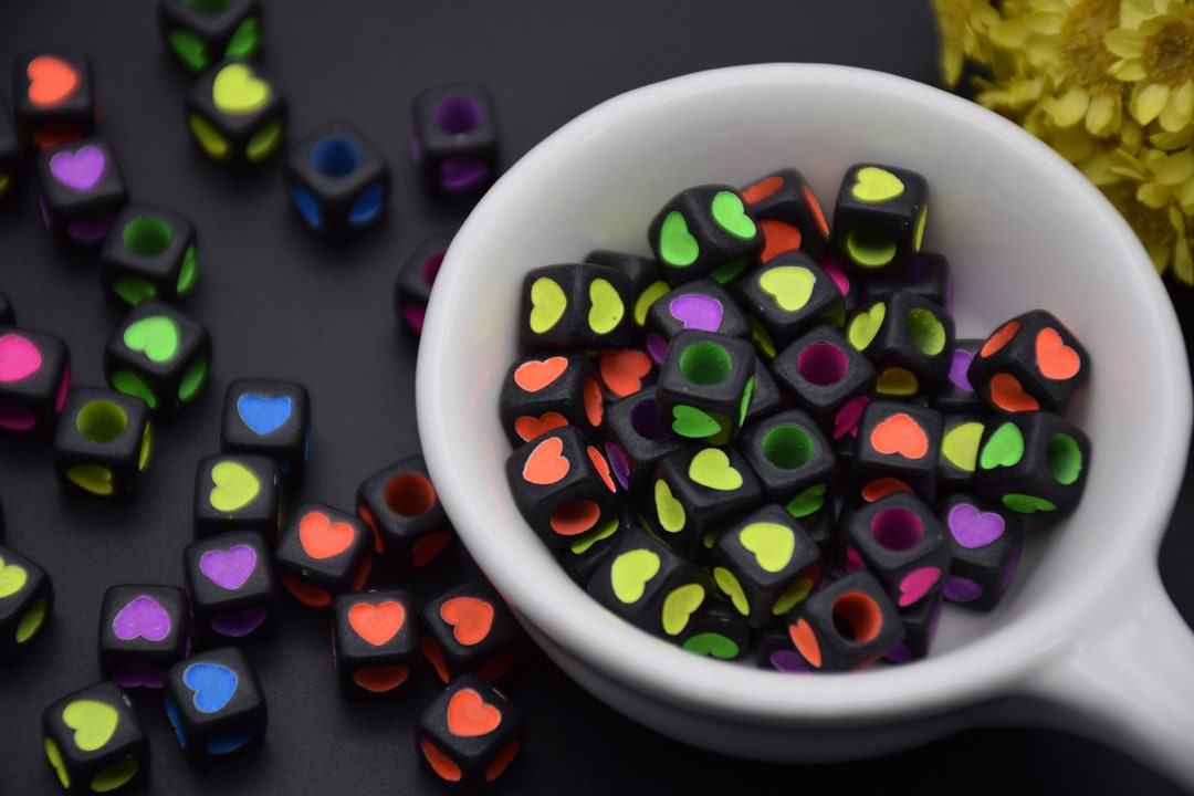 100 Plastic Beads Black Beads With Mixed Color Heart Acrylic or Resin ...