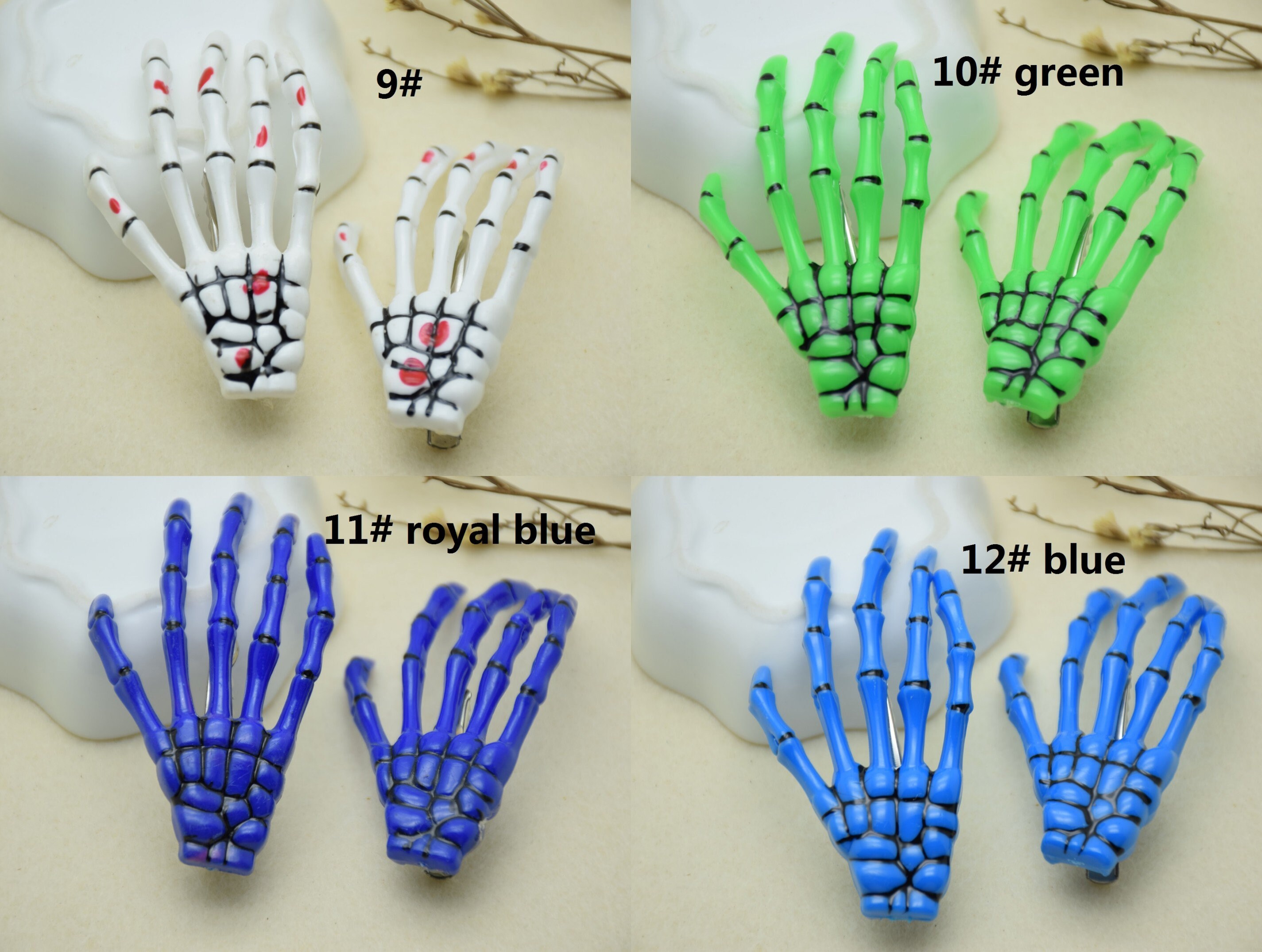 Choose Colors-12 Pcs Plastic Skull Hand/skeleton Hand With Metal Hair ...