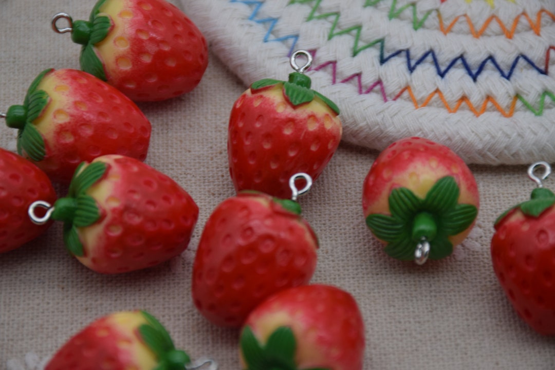 10 Resin Cabochons Red Strawberry Fruit Cabochons Charms DIY Craft ...