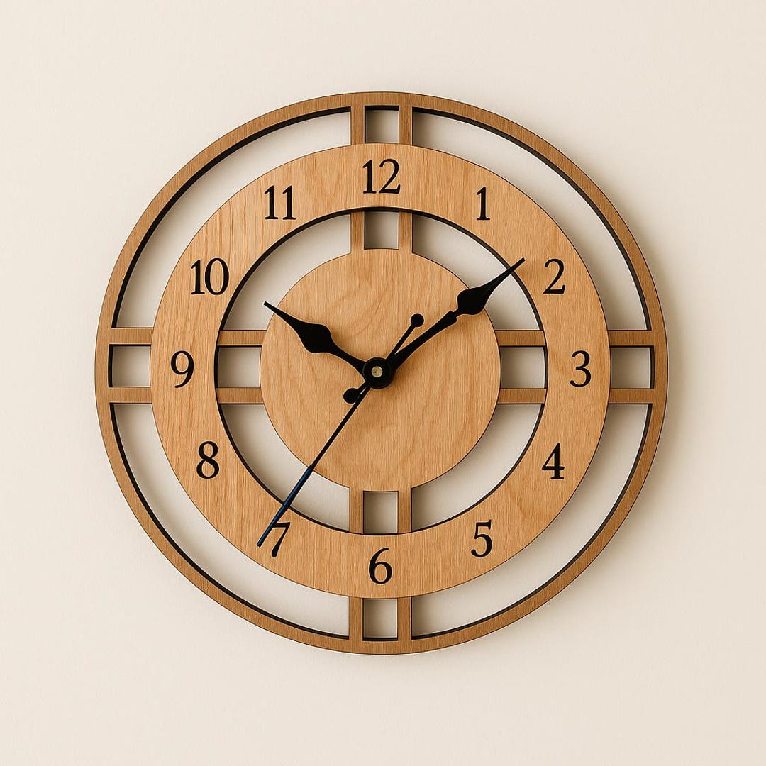 Layered Wooden Wall Clock SVG File – Geometric Laser Cut Clock Design ...