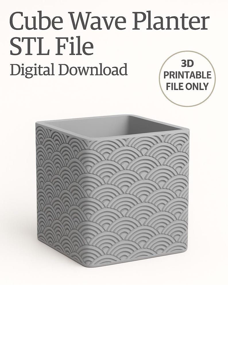 Cube Wave Planter STL File | Modern 3D Printable Plant Pot | Digital ...
