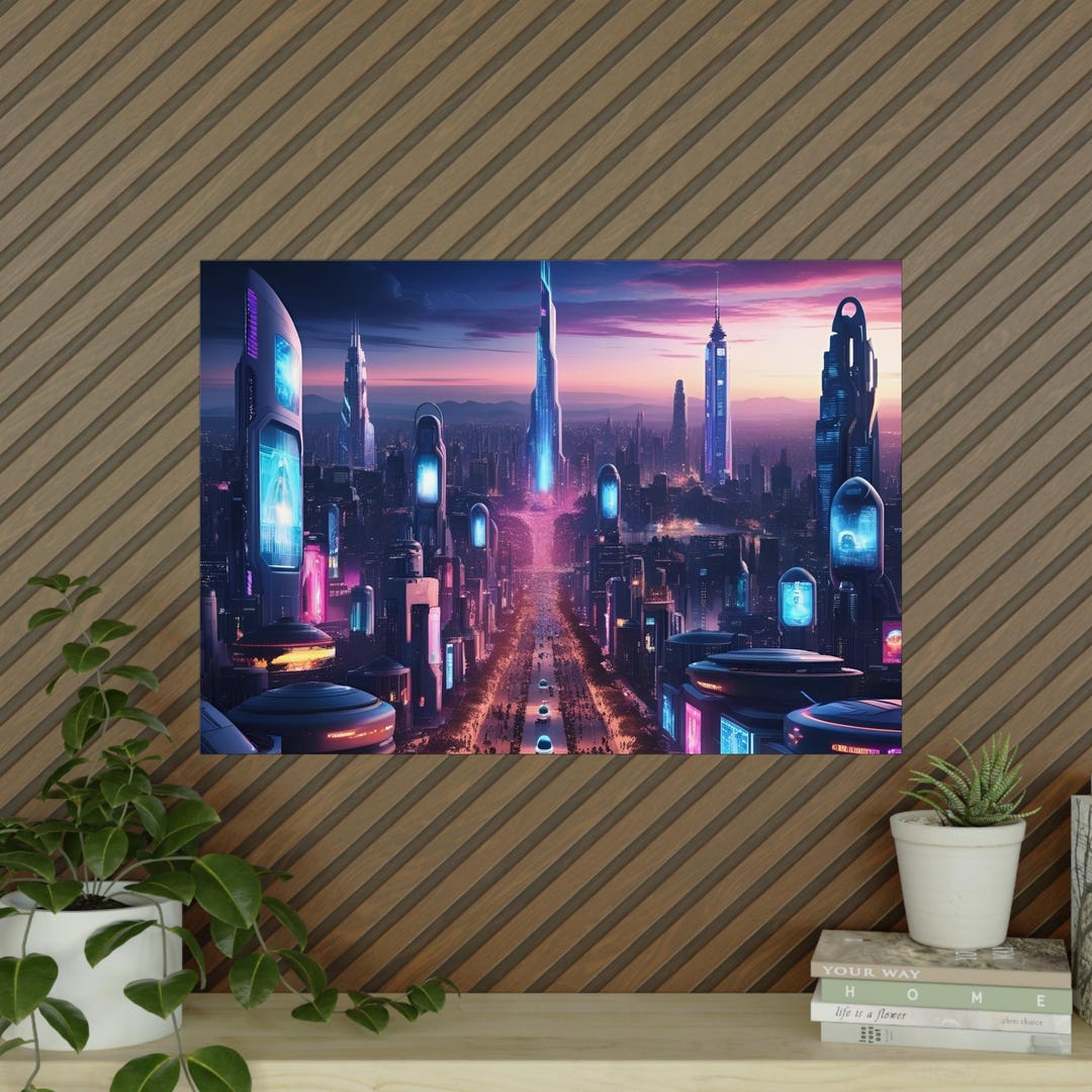 Poster, Futuristic City Lights Wall Art, Urban Skyline Decor, Modern ...