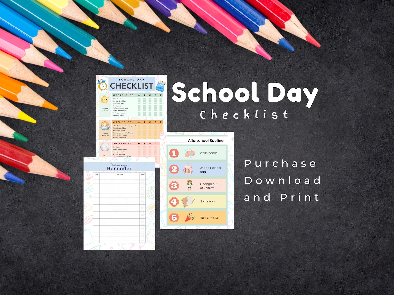 School Day Checklist Colorful Design After School List Printable PDF - Etsy