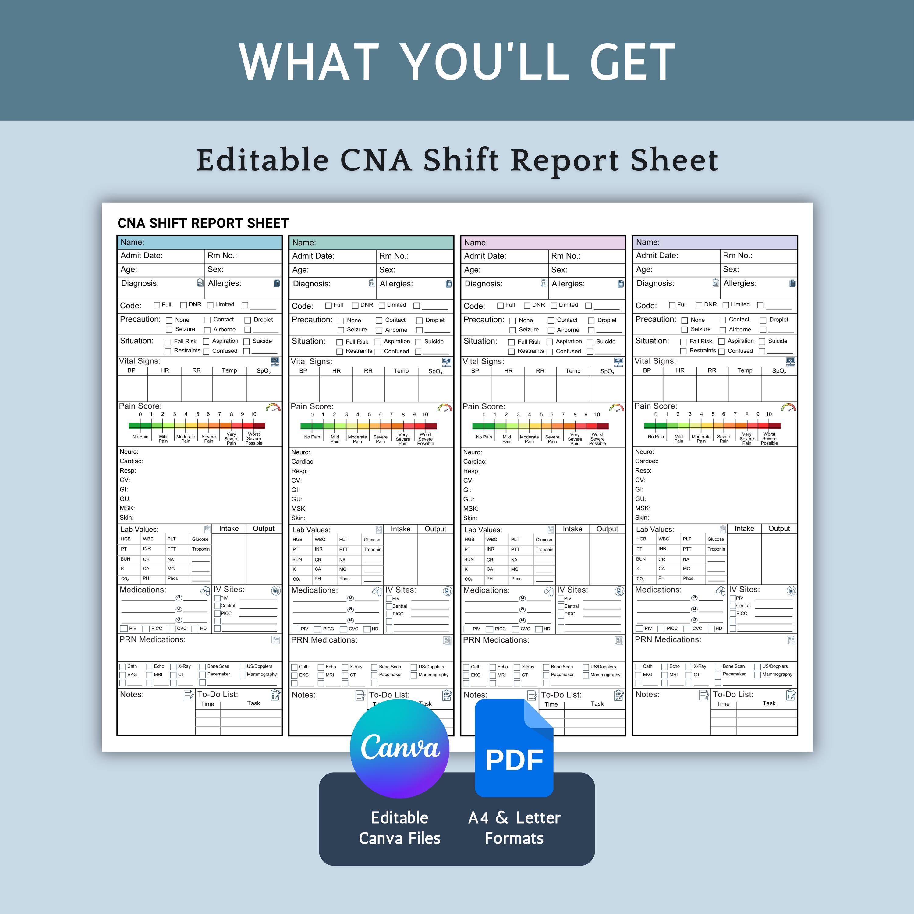 CNA Report Sheet, CNA Brain Sheet, Cna Report Sheet Med Surg, Cna ICU ...