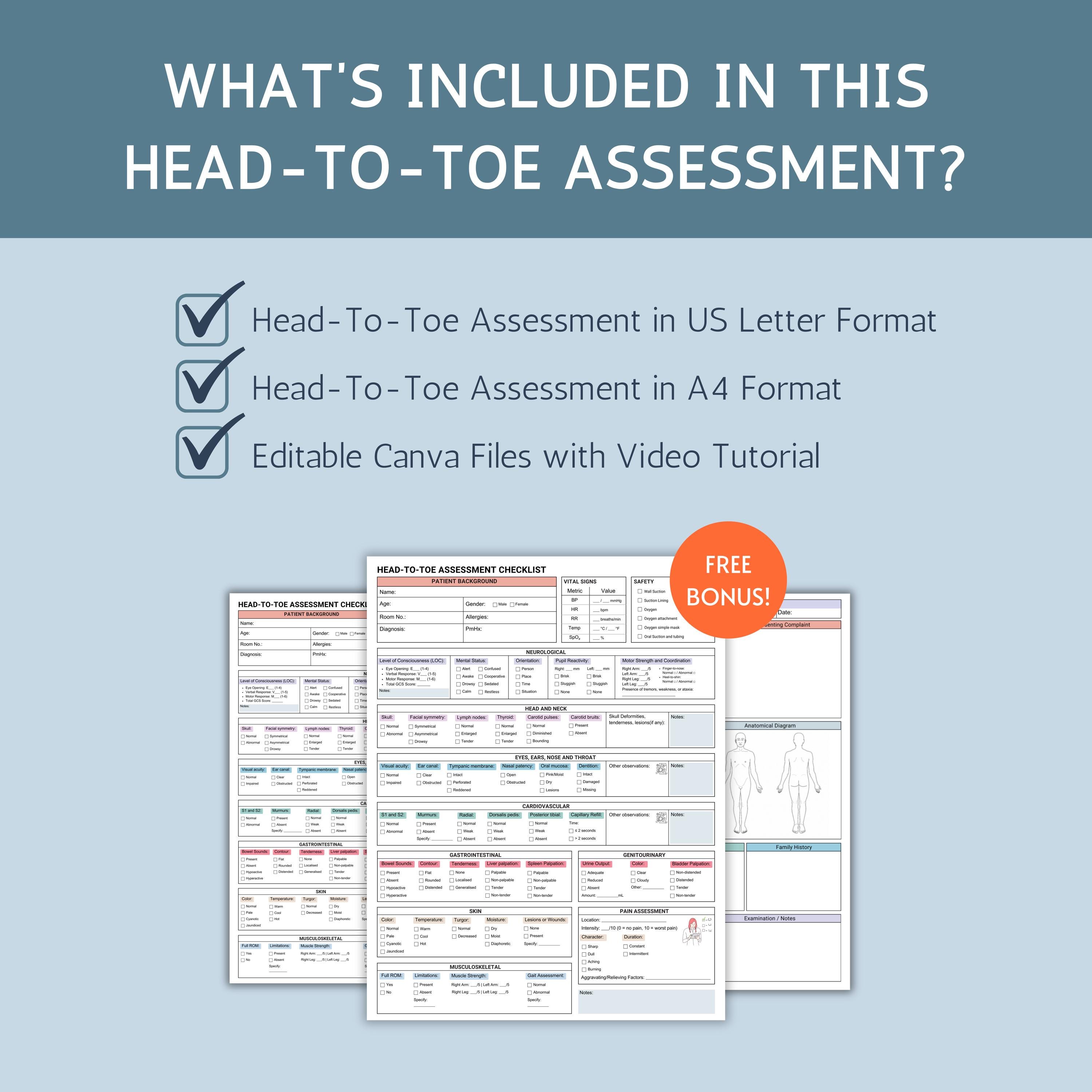 Head to Toe Assessment, Nursing Template, Nursing Assessment ...