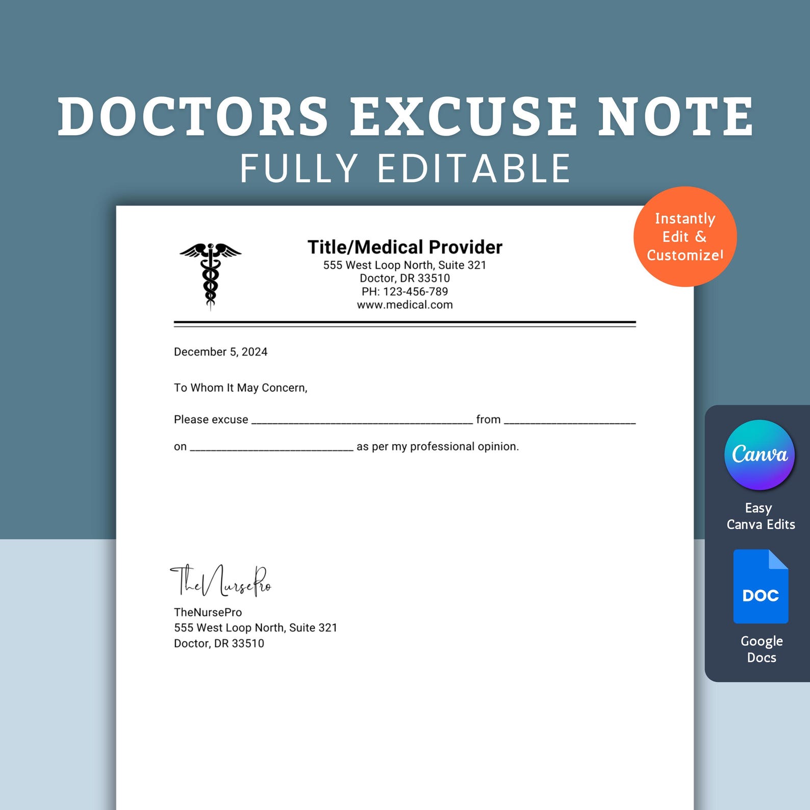 Editable Doctor Excuse Note, Medical Excuse Note, Excuse Letter ...