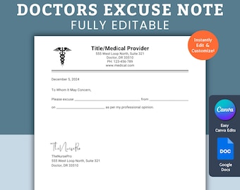 Editable Urgent Care Excuse Note, Medical Excuse Note, Excuse Letter Template, School Excuse ...