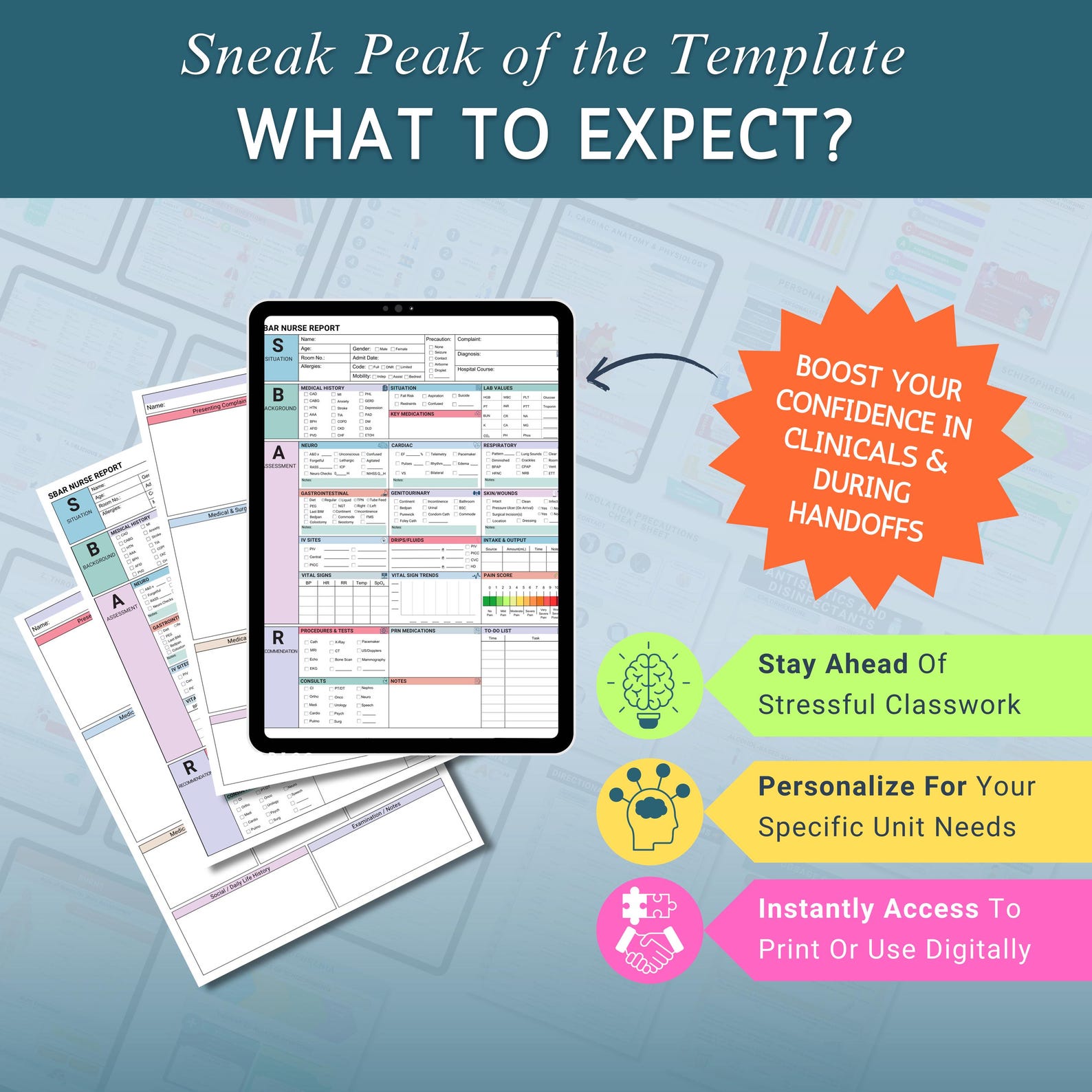 SBAR Nurse Report Sheet, Student Sheet Report, SBAR Brain Sheet, Sbar ...