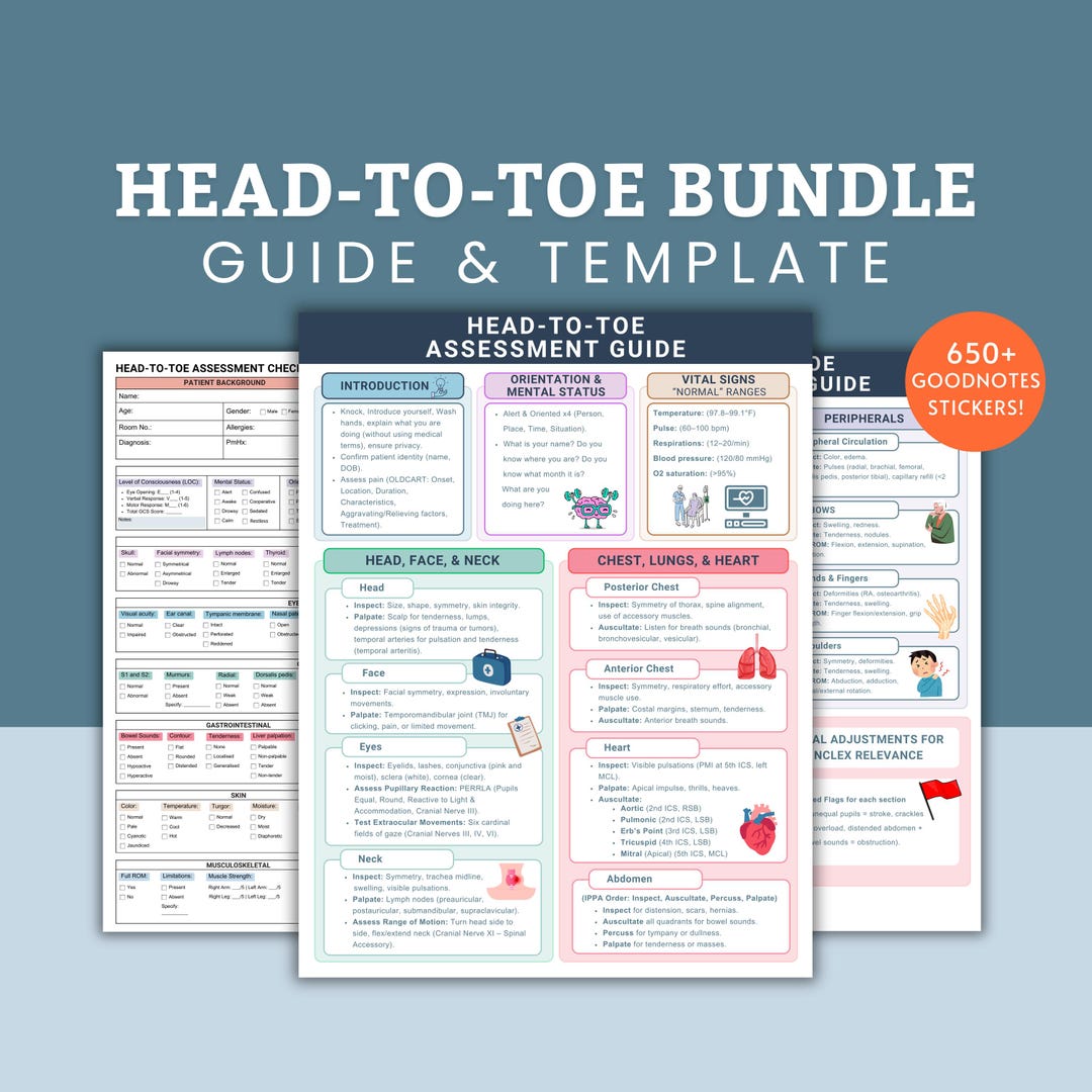 Head to Toe Assessment Guide, Nursing Assessment, Assessment Sheet ...