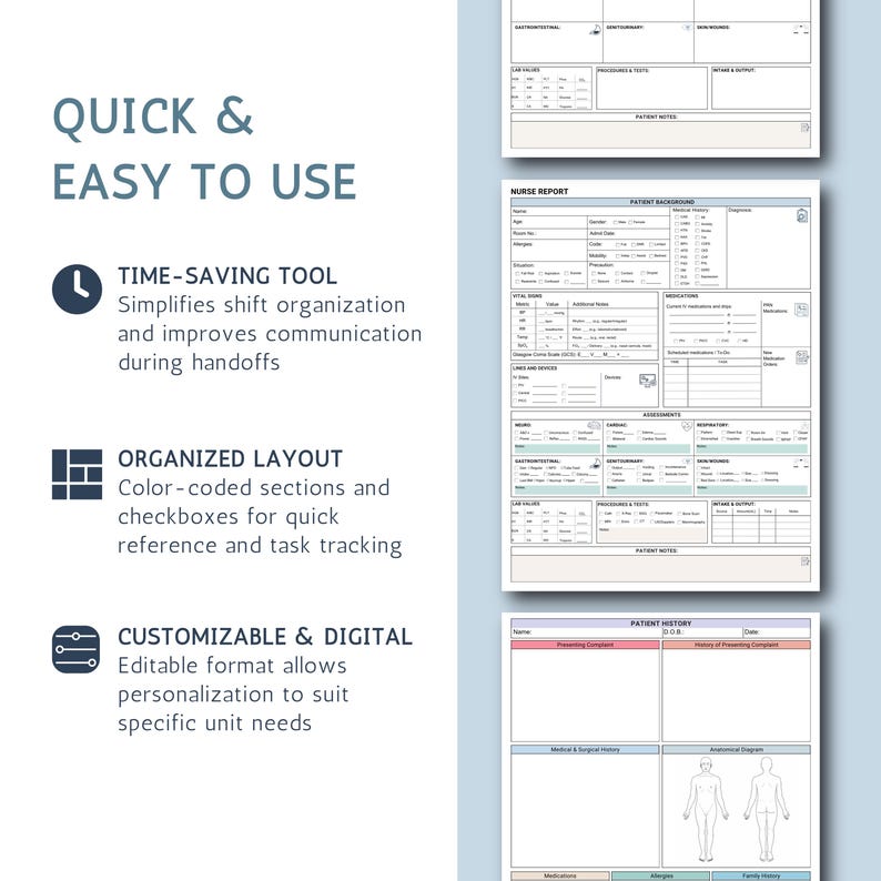 Editable ICU Nurse Report Sheet, Nursing Report Sheet, Nurse Brain, ICU ...