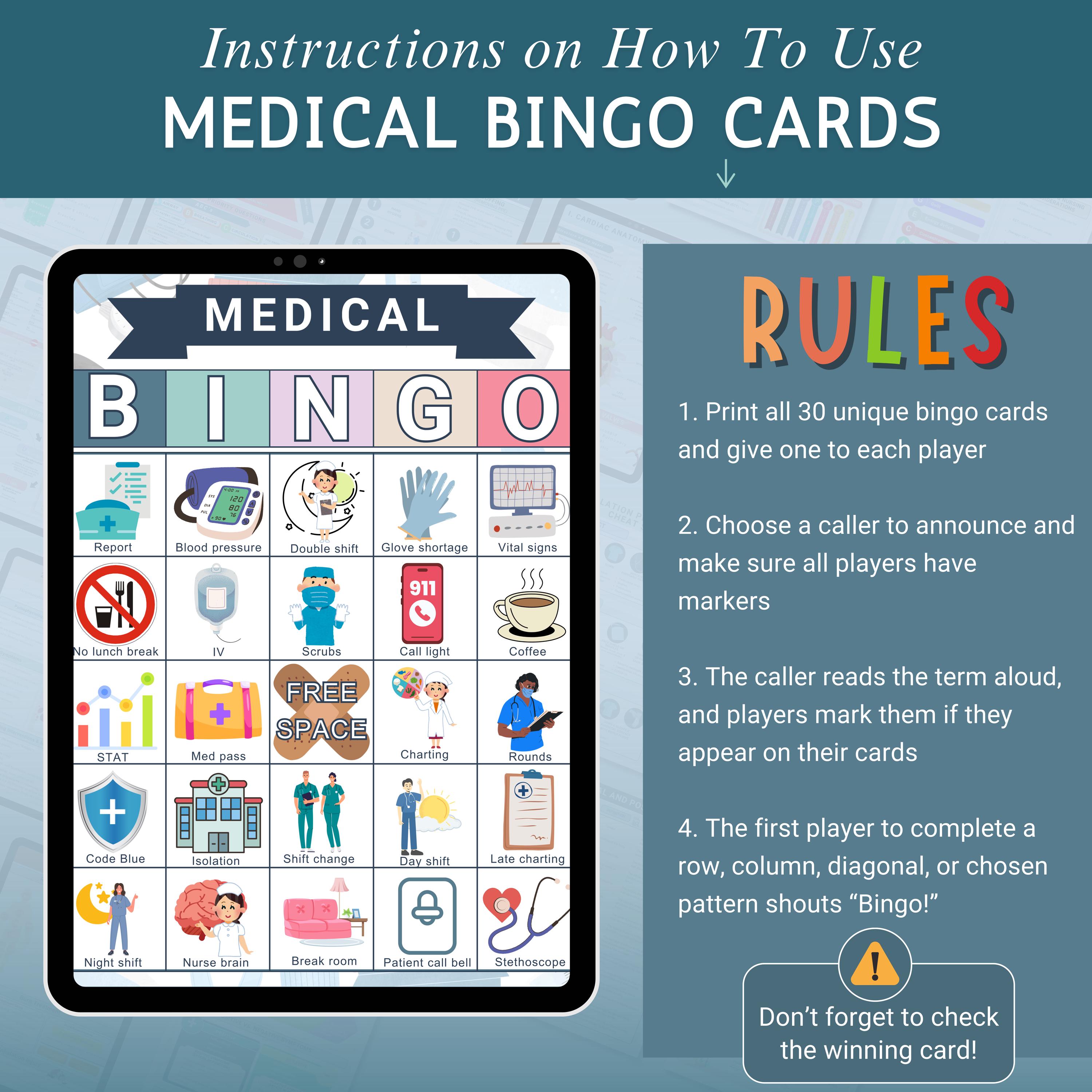 Medical Bingo, Nurse Bingo Cards, Nurse Week Games, Nursing School ...