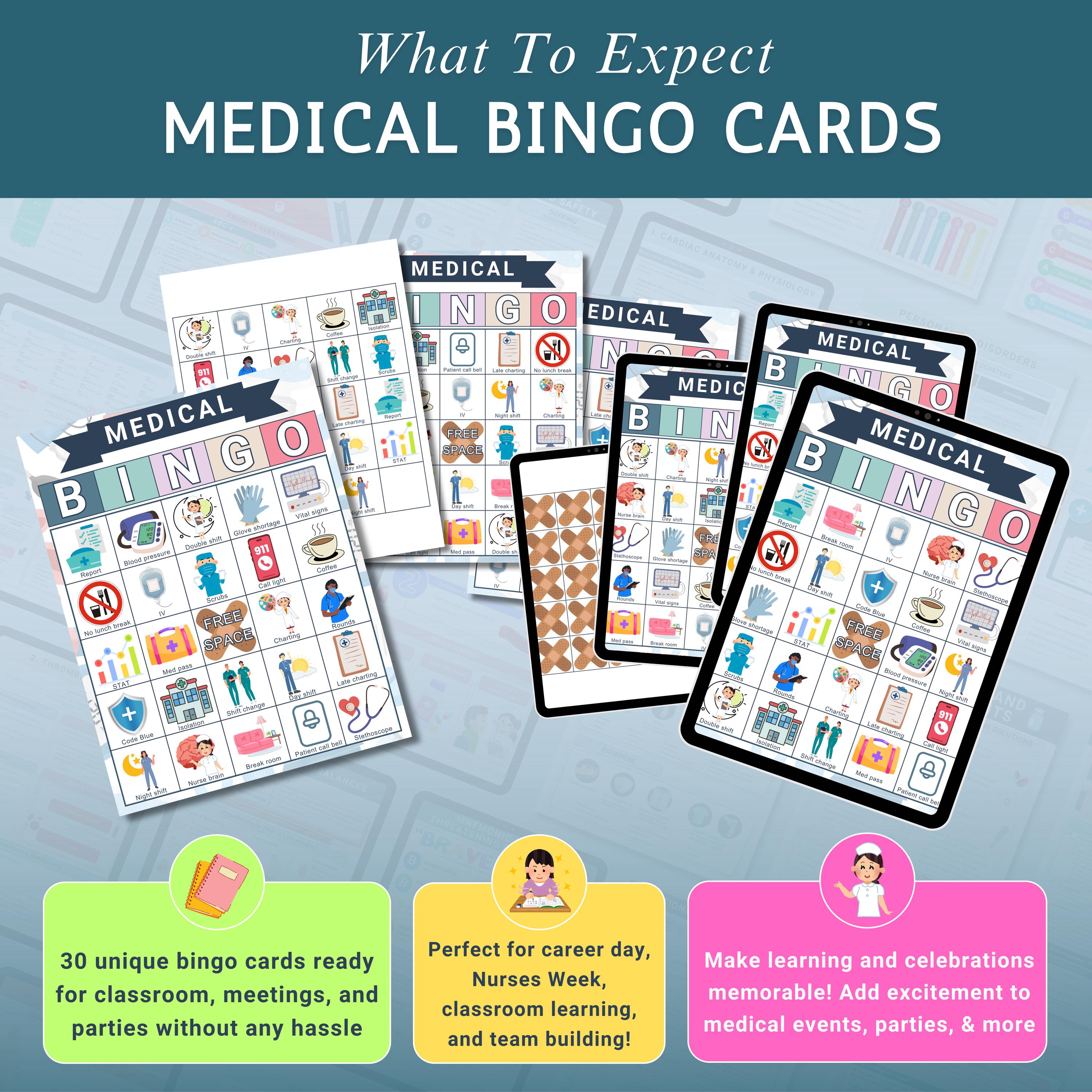 Medical Bingo, Nurse Bingo Cards, Nurse Week Games, Nursing School ...