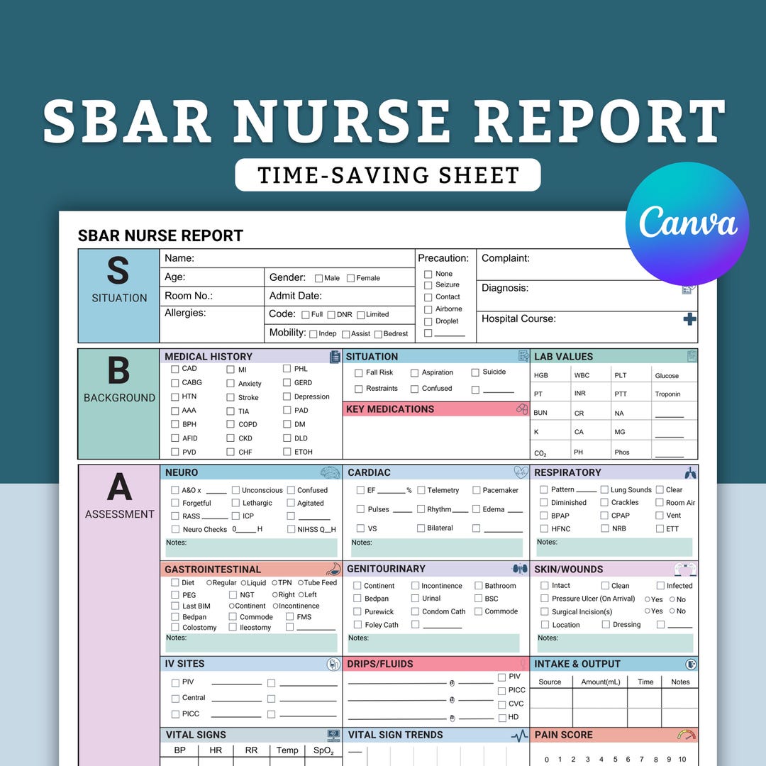 SBAR Nurse Report Sheet, Student Sheet Report, SBAR Brain Sheet, Sbar ...