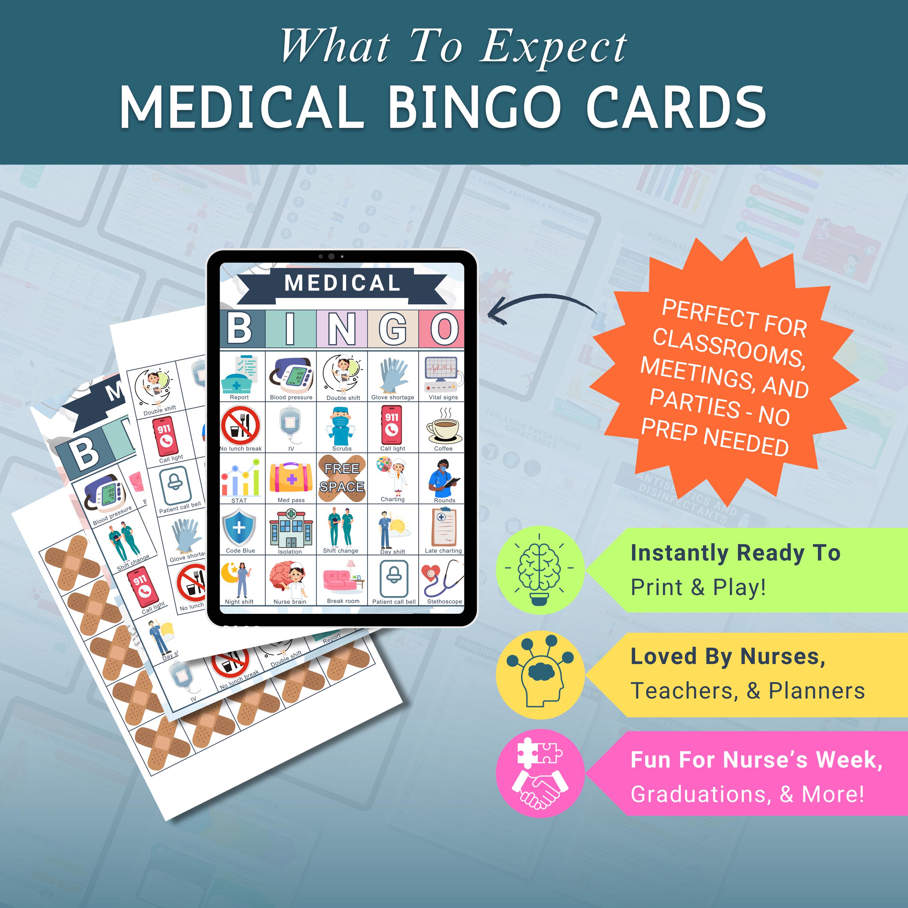 Medical Bingo, Nurse Bingo Cards, Nurse Week Games, Nursing School ...