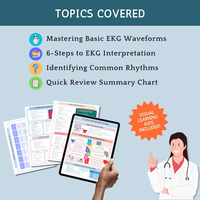 EKG Interpretation Cheat Sheet: Nursing School Study Guide (PDF) - Etsy