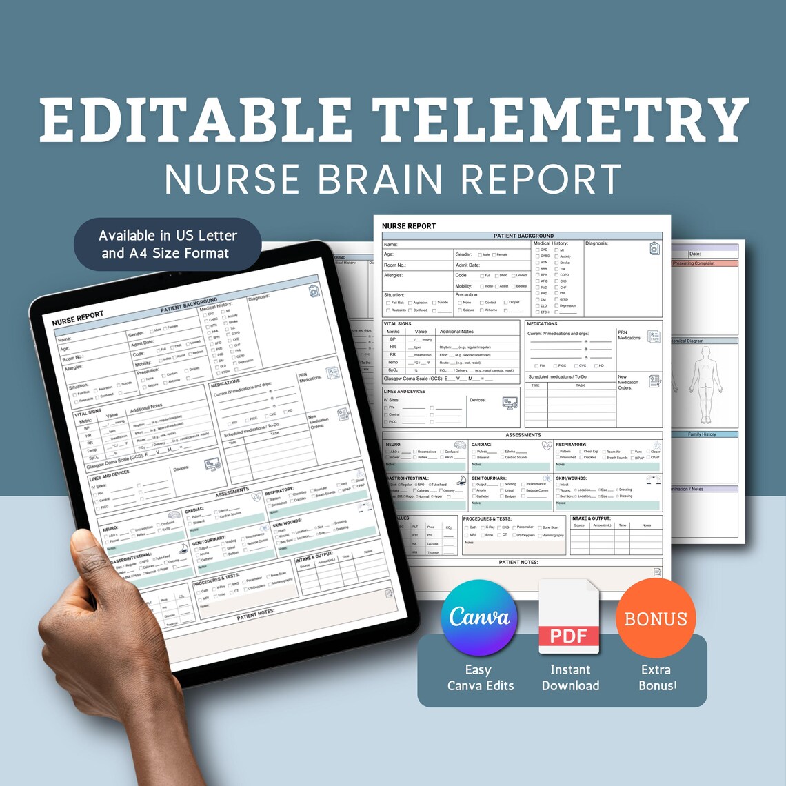 ICU Nurse Handoff Report Sheet, Med Surg Nursing Report, ICU Nurse ...