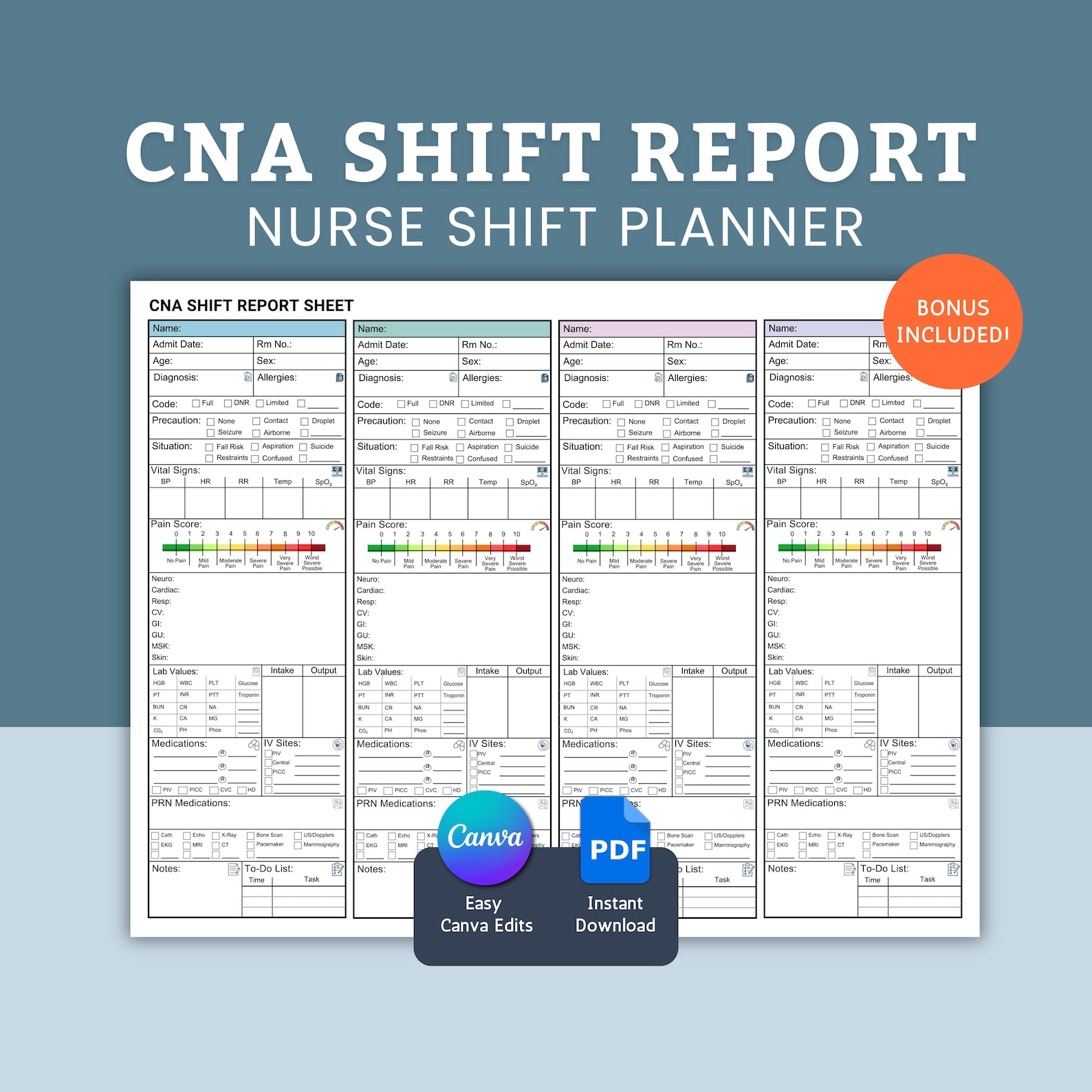 CNA Report Sheet, CNA Brain Sheet, Cna Report Sheet Med Surg, Cna ICU ...