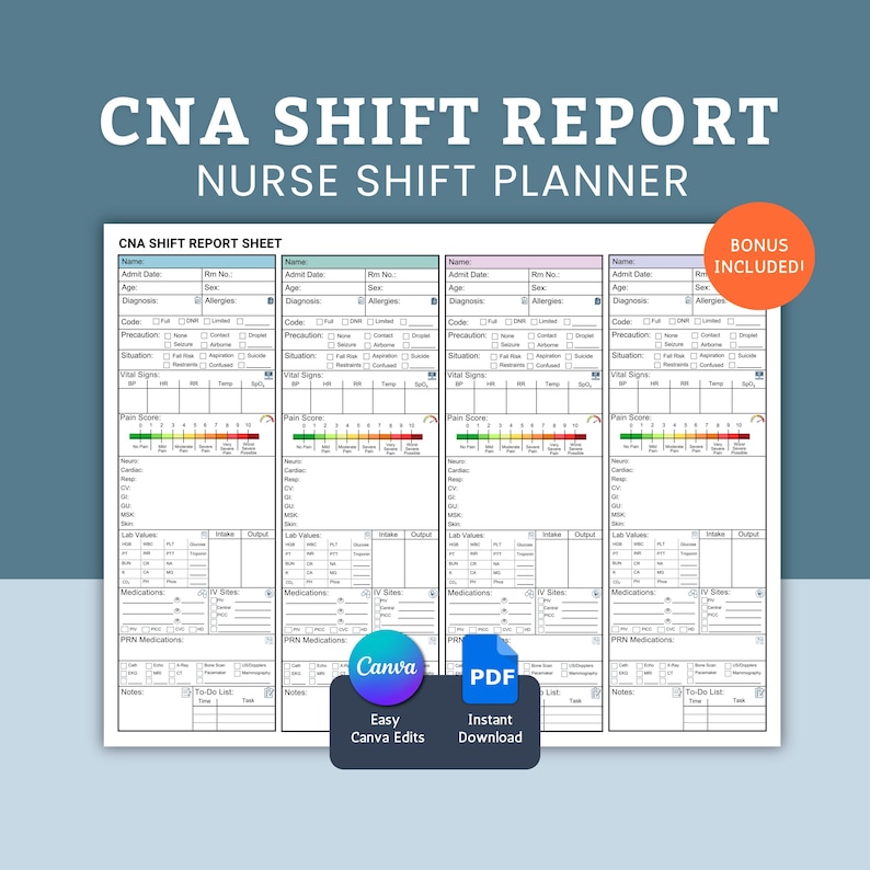 CNA Report Sheet, CNA Brain Sheet, Cna Report Sheet Med Surg, Cna ICU ...