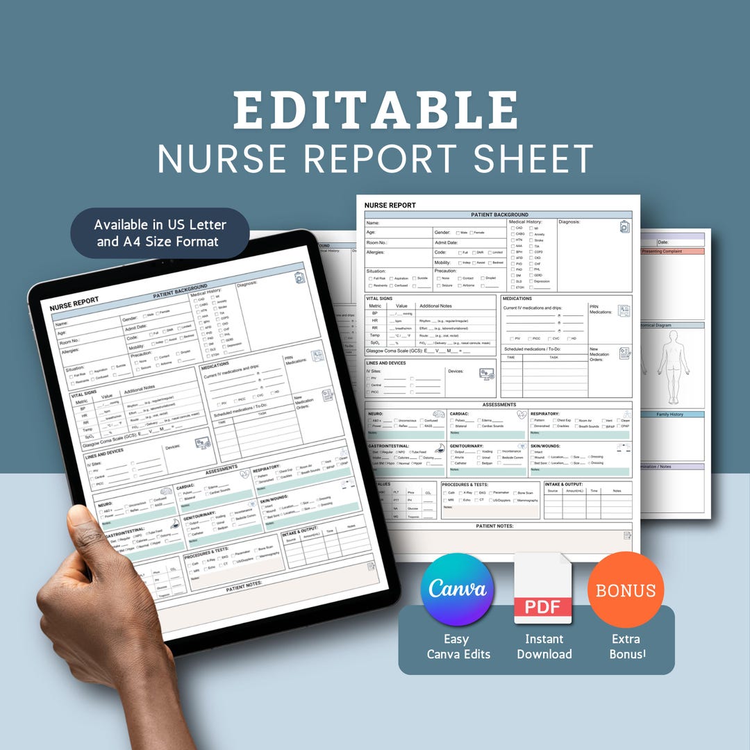 Editable ICU Nurse Report Sheet, Nursing Report Sheet, Nurse Brain, ICU ...