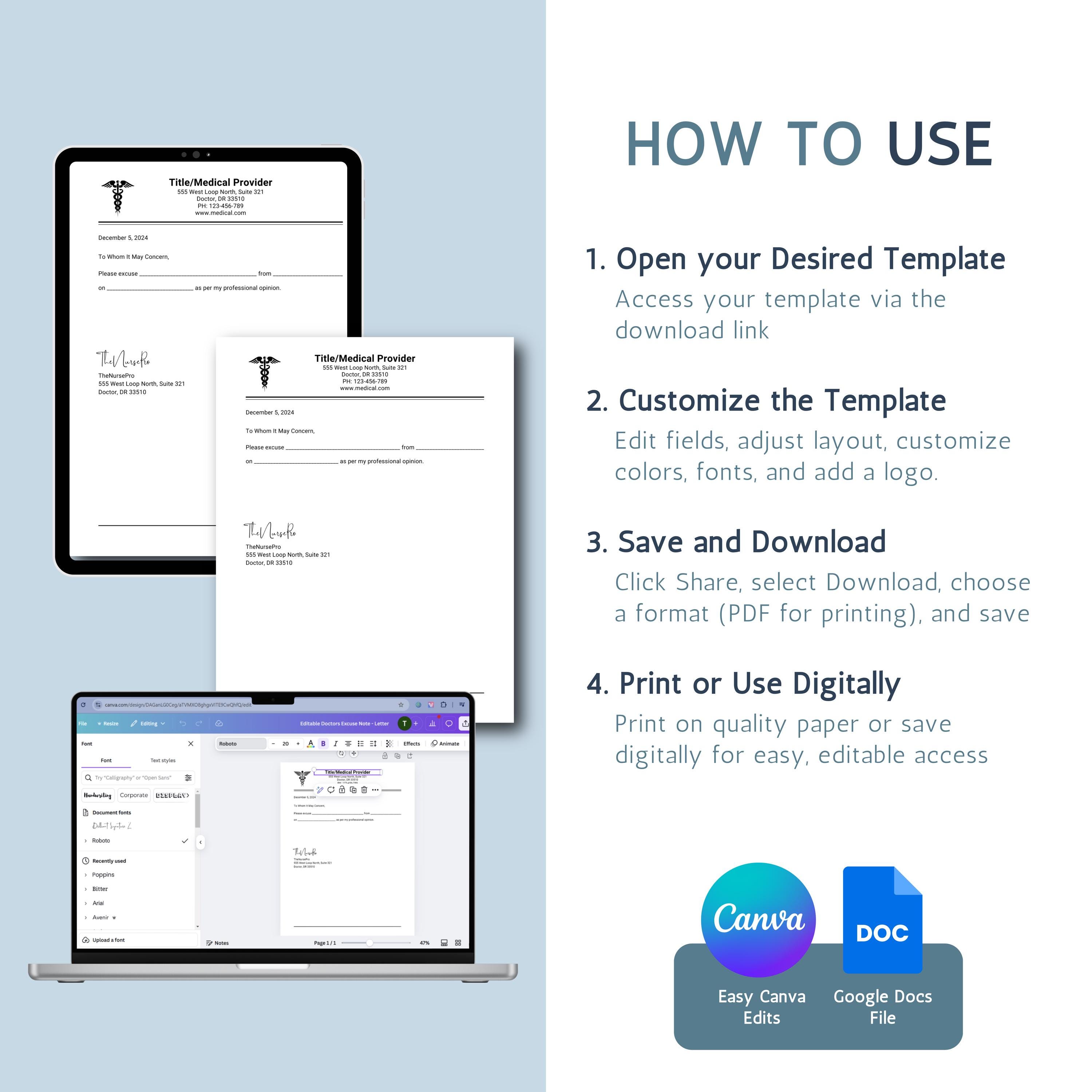 Editable Doctor Excuse Note, Medical Excuse Note, Excuse Letter ...