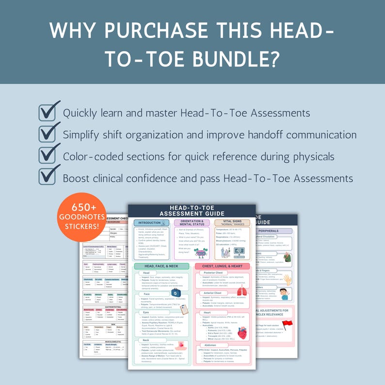 Head to Toe Assessment Guide, Nursing Assessment, Assessment Sheet ...