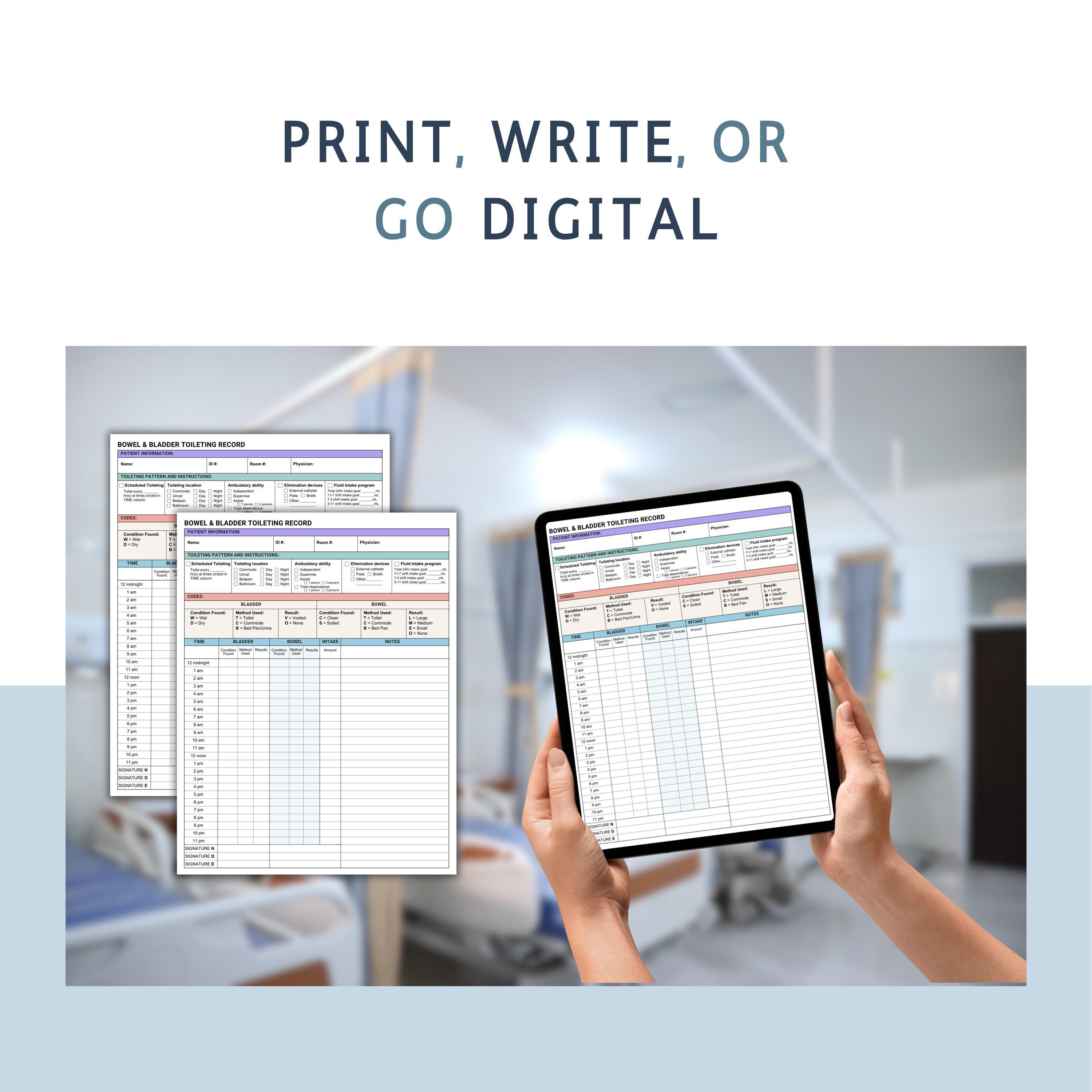 Bladder & Bowel Toileting Record Form, Bowel Symptoms Form, Bowel Form, Bowel Form Assessment ...