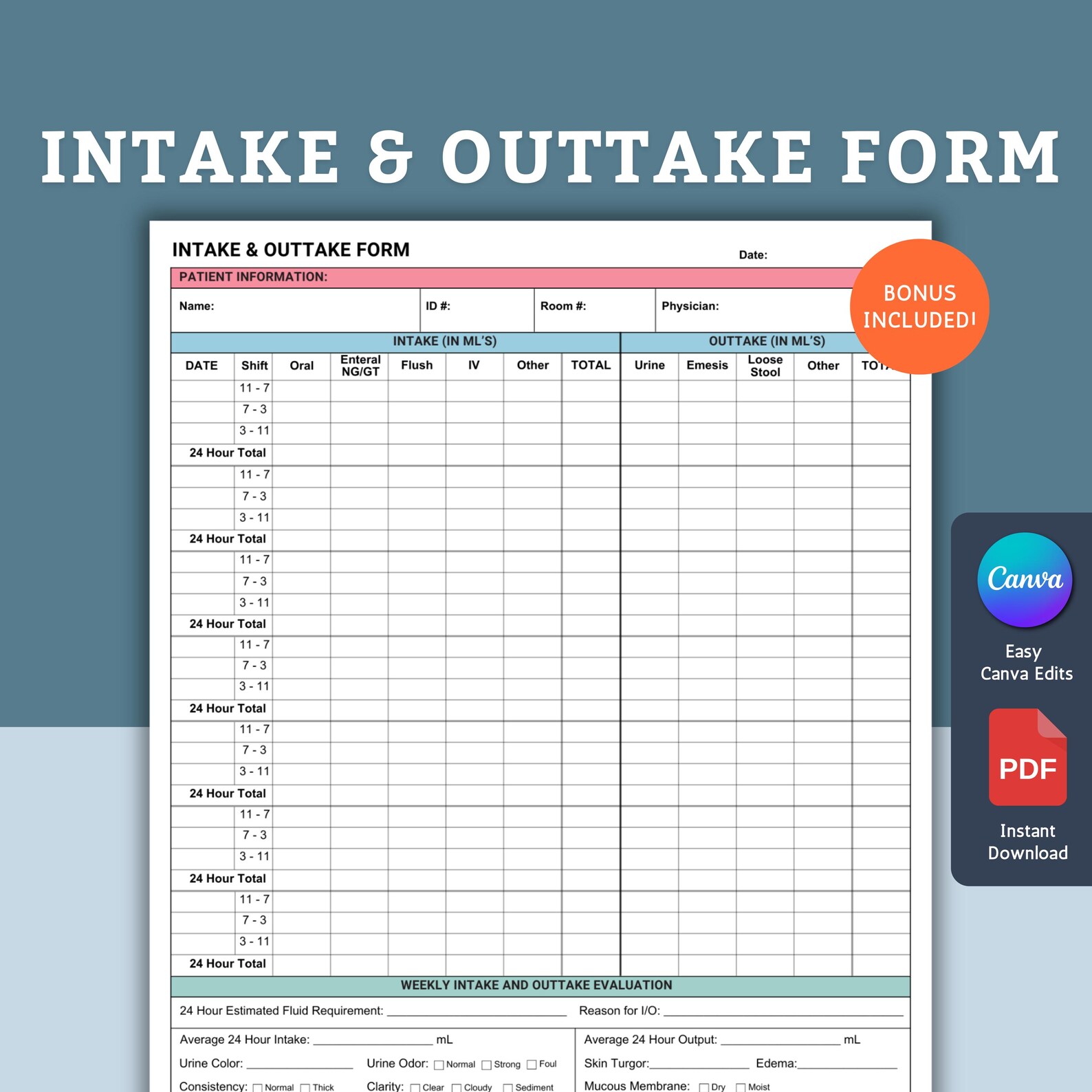 Patient Intake Form, Medical Form, Medical Homecare Forms, Client ...