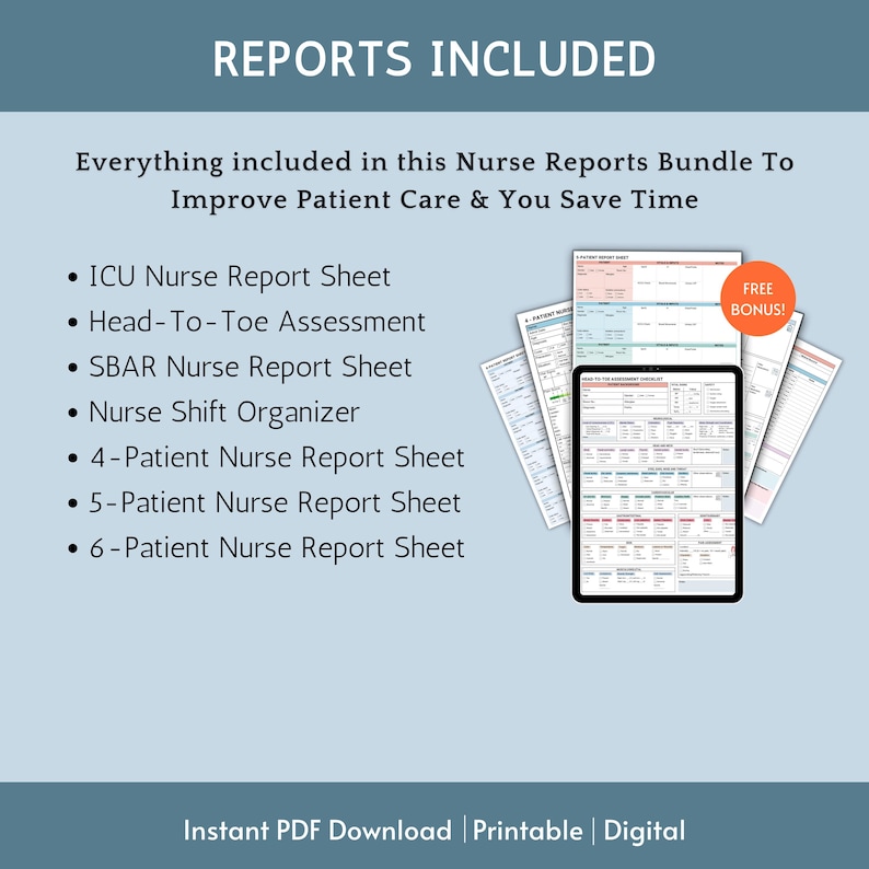 Editable Nurse Report Sheets Bundle, ICU Nurse Report Sheet, Head-to-toe Assessment, SBAR Nurse ...