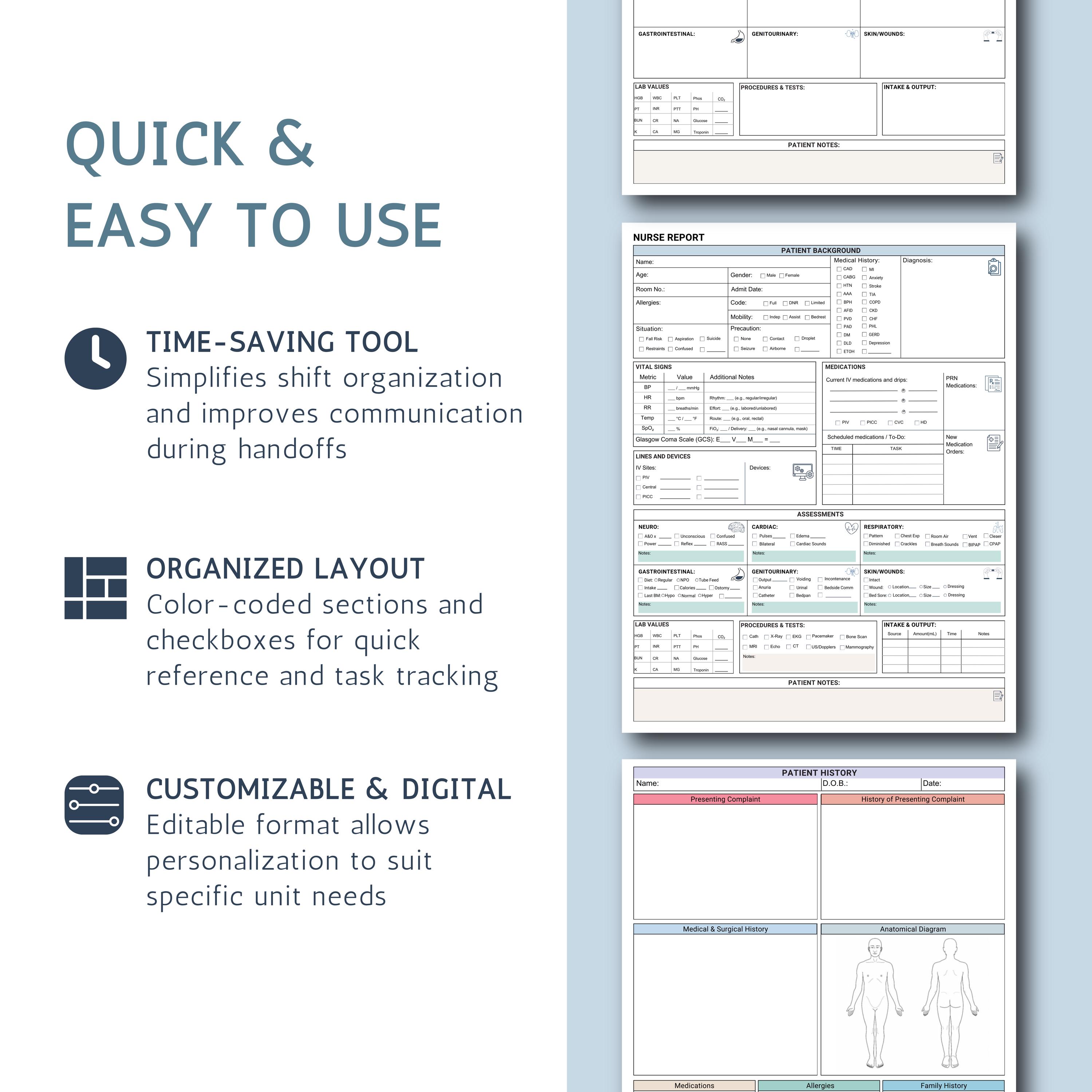 Editable Nursing Report Sheet, ICU Nurse Report Sheet, Nurse Brain, ICU ...