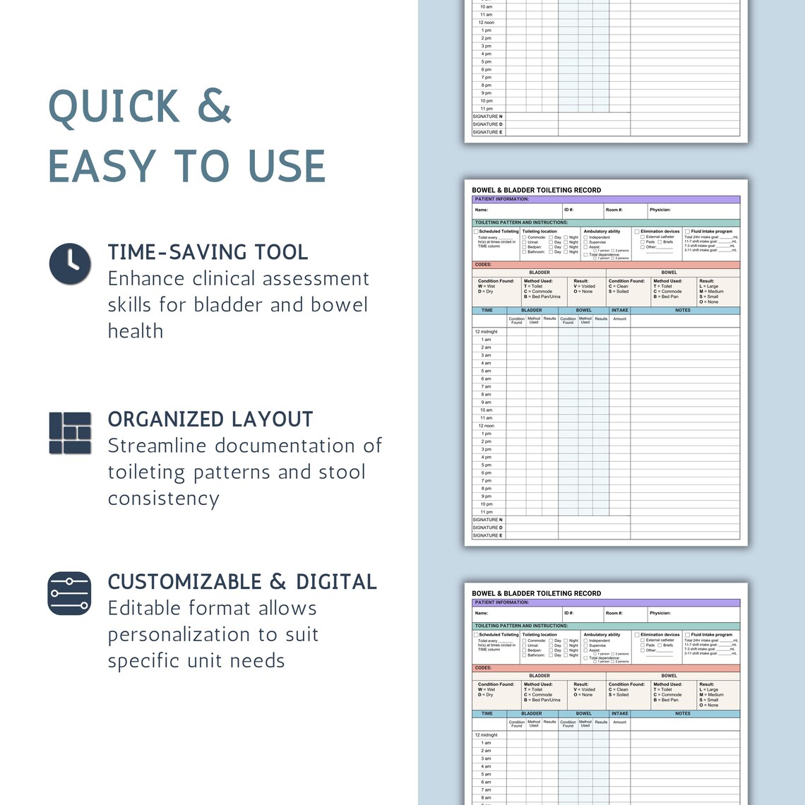 Bladder & Bowel Toileting Record Form, Bowel Symptoms Form, Bowel Form ...