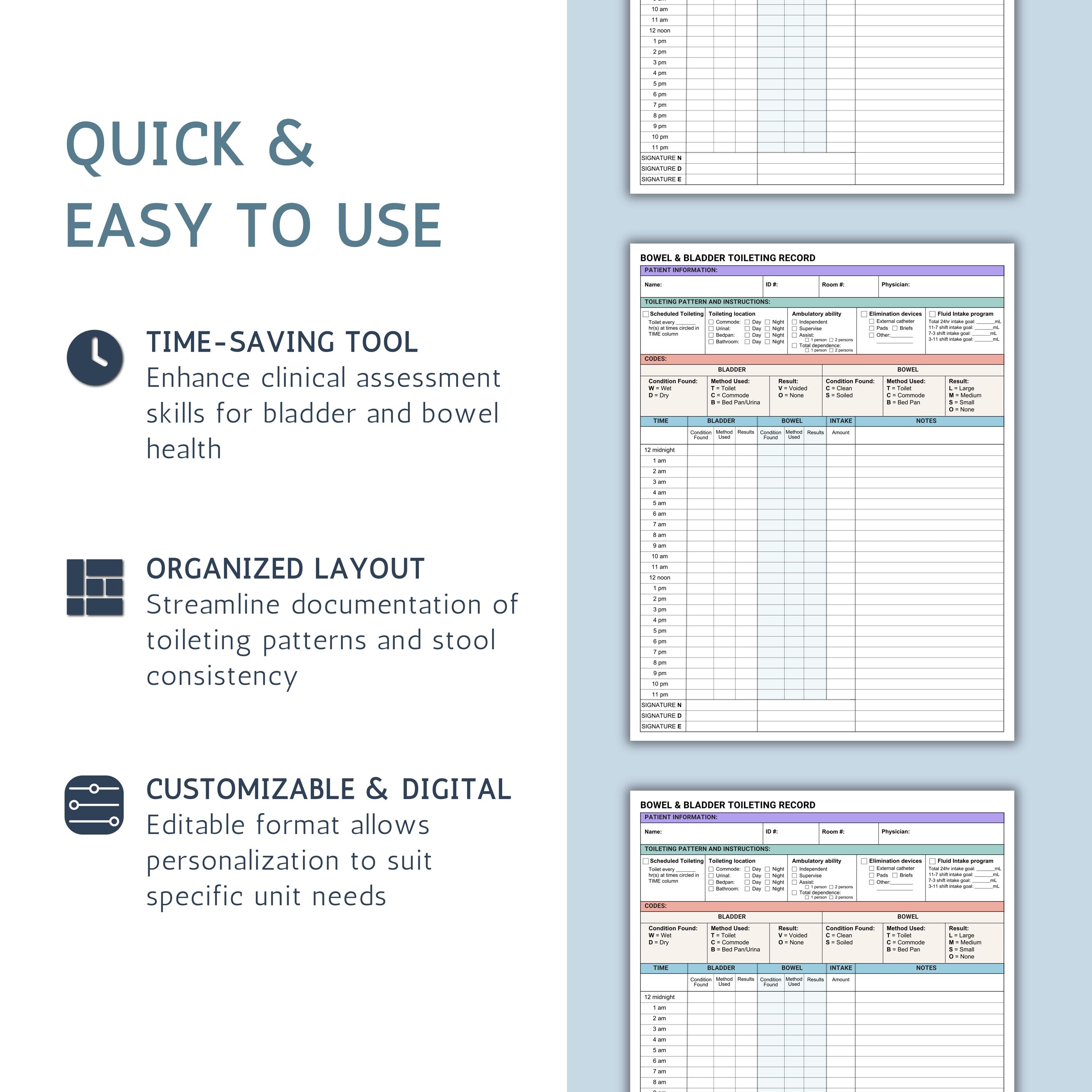 Bladder & Bowel Toileting Record Form, Bowel Symptoms Form, Bowel Form ...