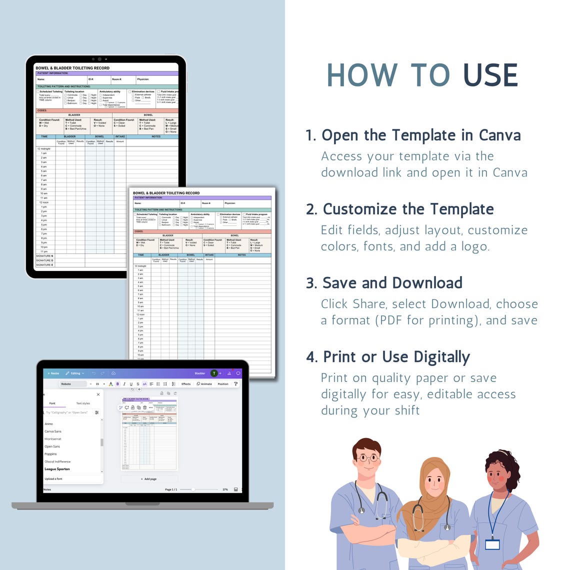 Bladder & Bowel Toileting Record Form, Bowel Symptoms Form, Bowel Form ...