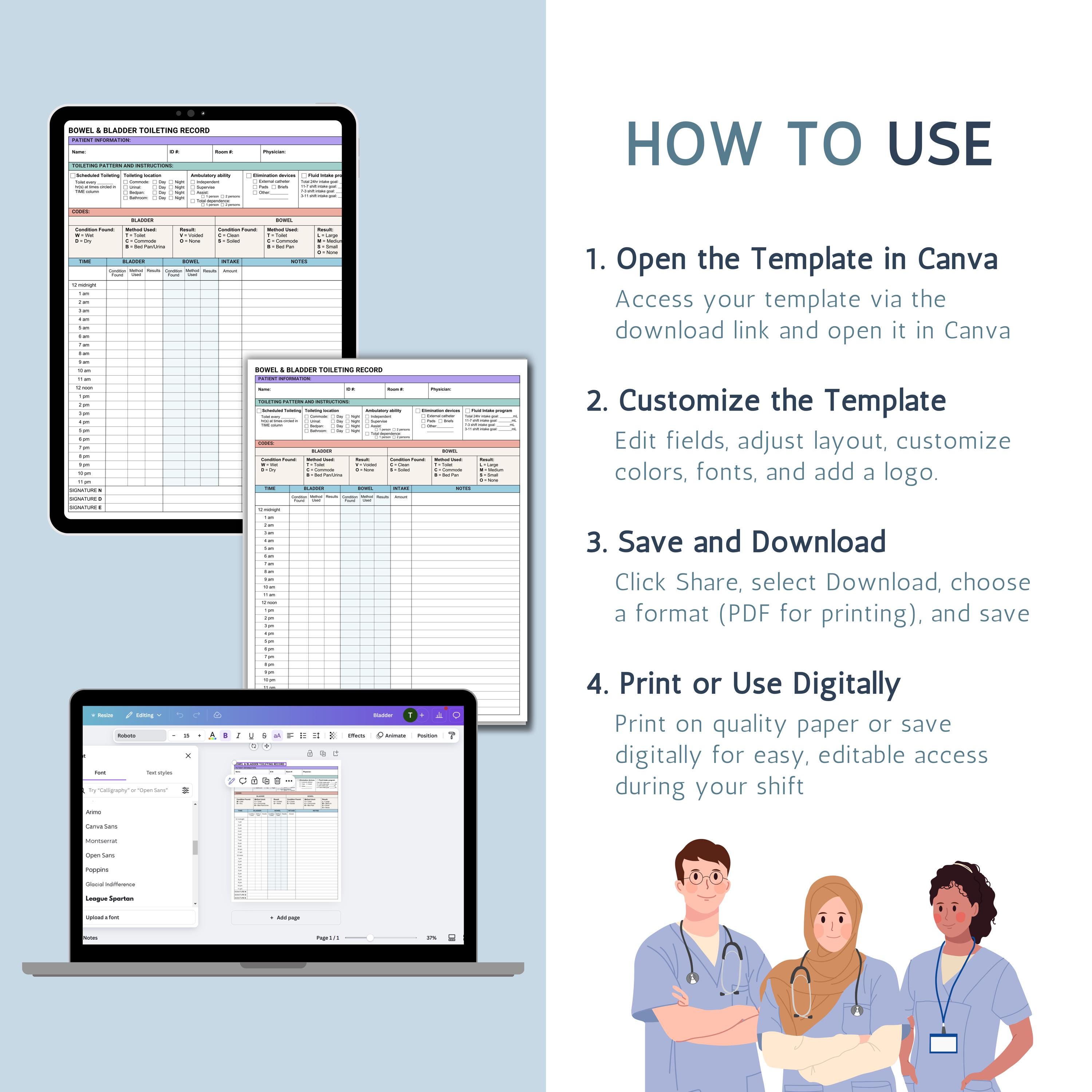 Bladder & Bowel Toileting Record Form, Bowel Symptoms Form, Bowel Form, Bowel Form Assessment ...