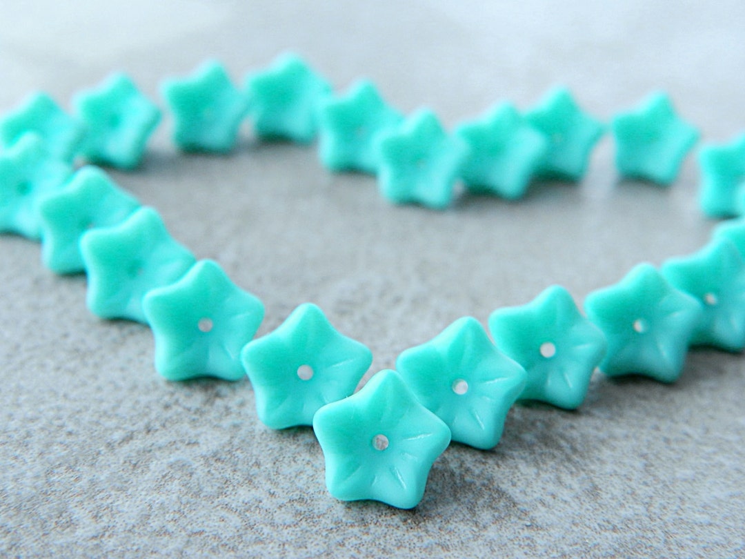 50 Coral Blue Turquoise Glass Trumpet Flower Beads 8x5mm Perles Perlen ...