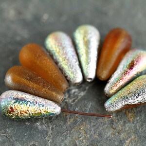 6 Matte Iridescent Topaz DROP Beads 20x9mm Czech Glass Beads for ...
