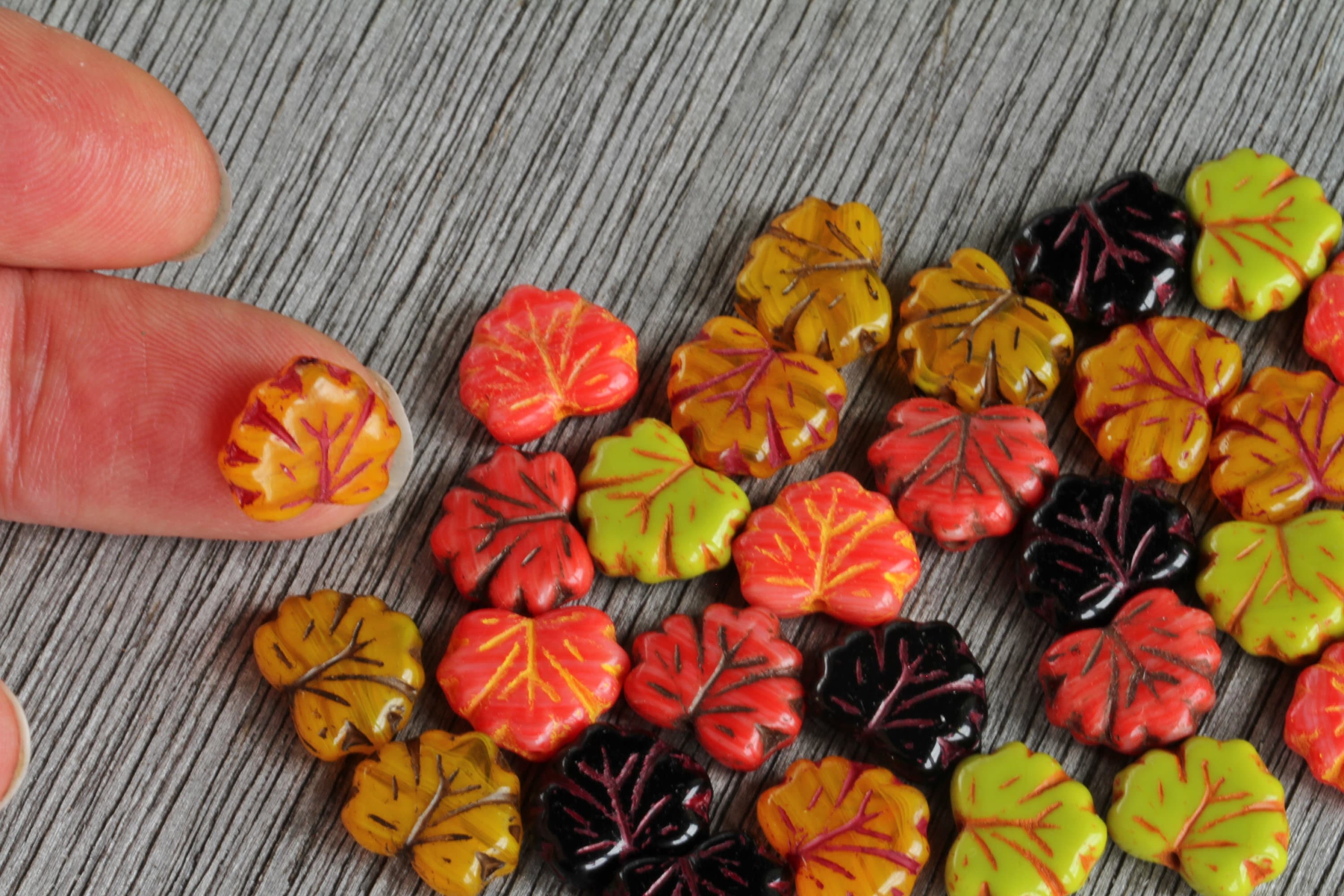 60 Autumn Maple Leaf Bead MIX 11x13mm Czech Glass Beads for - Etsy ...