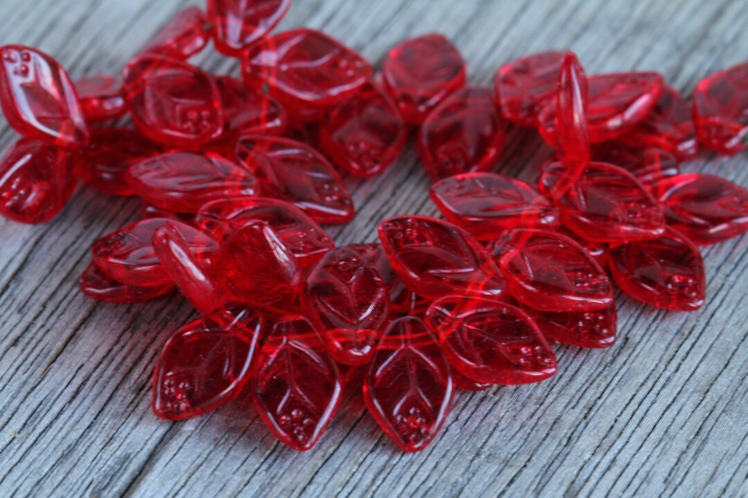 50 Clear Dark Red Glass LEAF Beads 12x7mm Czech Glass Beads for Jewelry ...