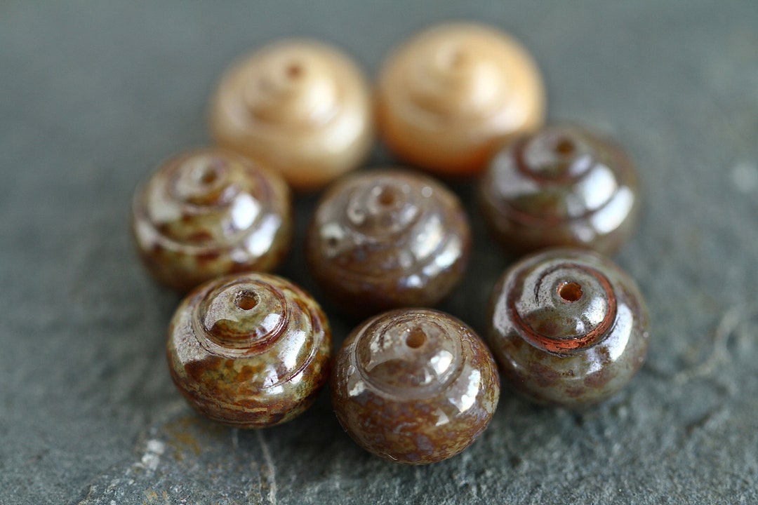 16 Earthy Picasso Glass Snail Beads 12mm Mix Czech Glass Beads for ...