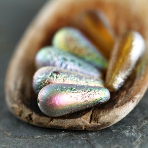6 Matte Iridescent Topaz DROP Beads 20x9mm Czech Glass Beads for ...