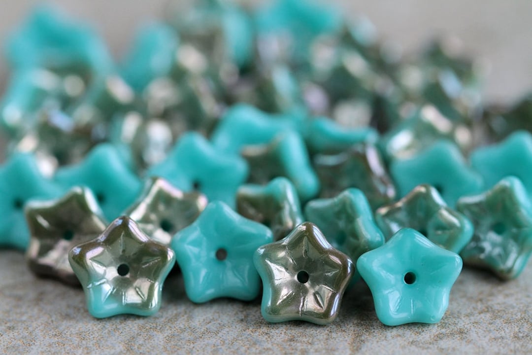 50 Celsian Lustred Blue Turquoise Trumpet Flower Beads 8x5mm Czech ...