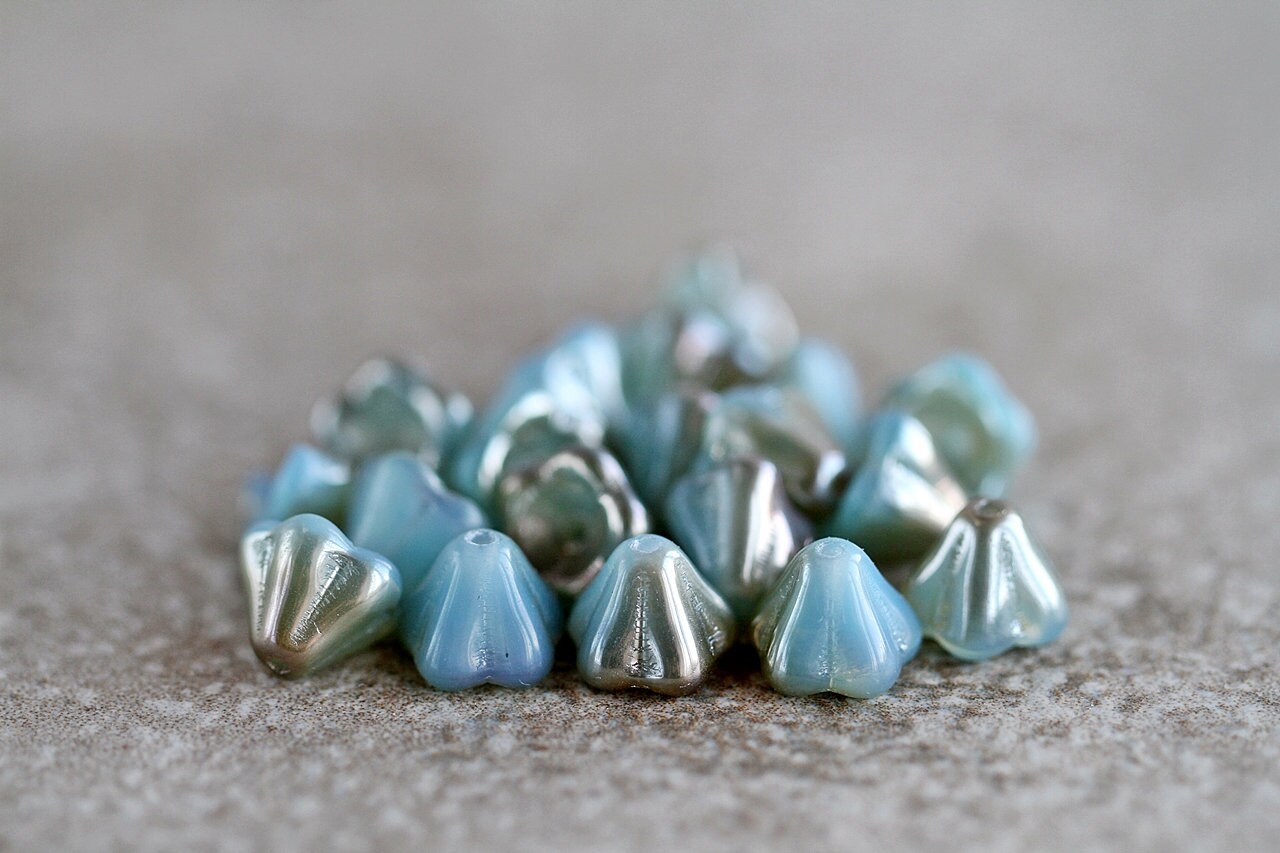 30 Pastel Blue Opal Celsian Bell Flower Beads 6x8mm DIY Czech - Etsy UK