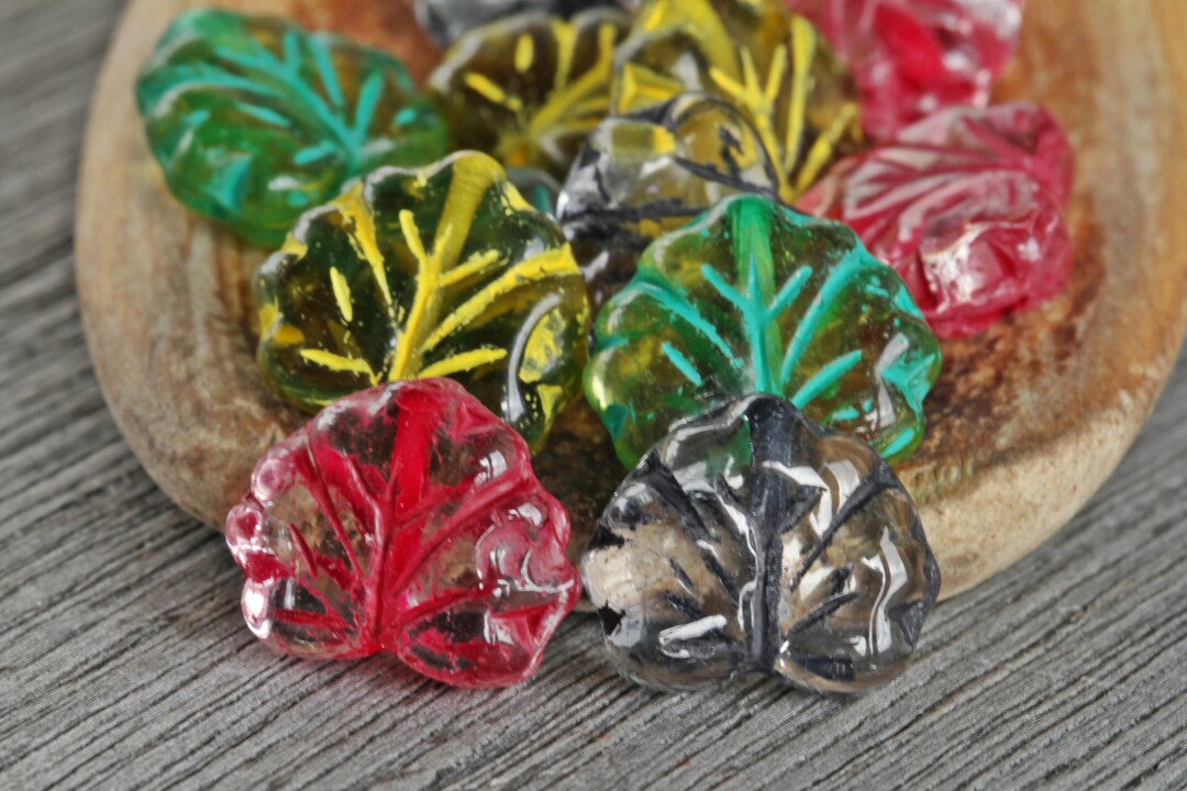 40 Colour Inlayed Clear Glass Maple Leaf Beads 11x13mm Czech Glass ...