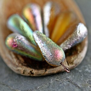6 Matte Iridescent Topaz DROP Beads 20x9mm Czech Glass Beads for ...