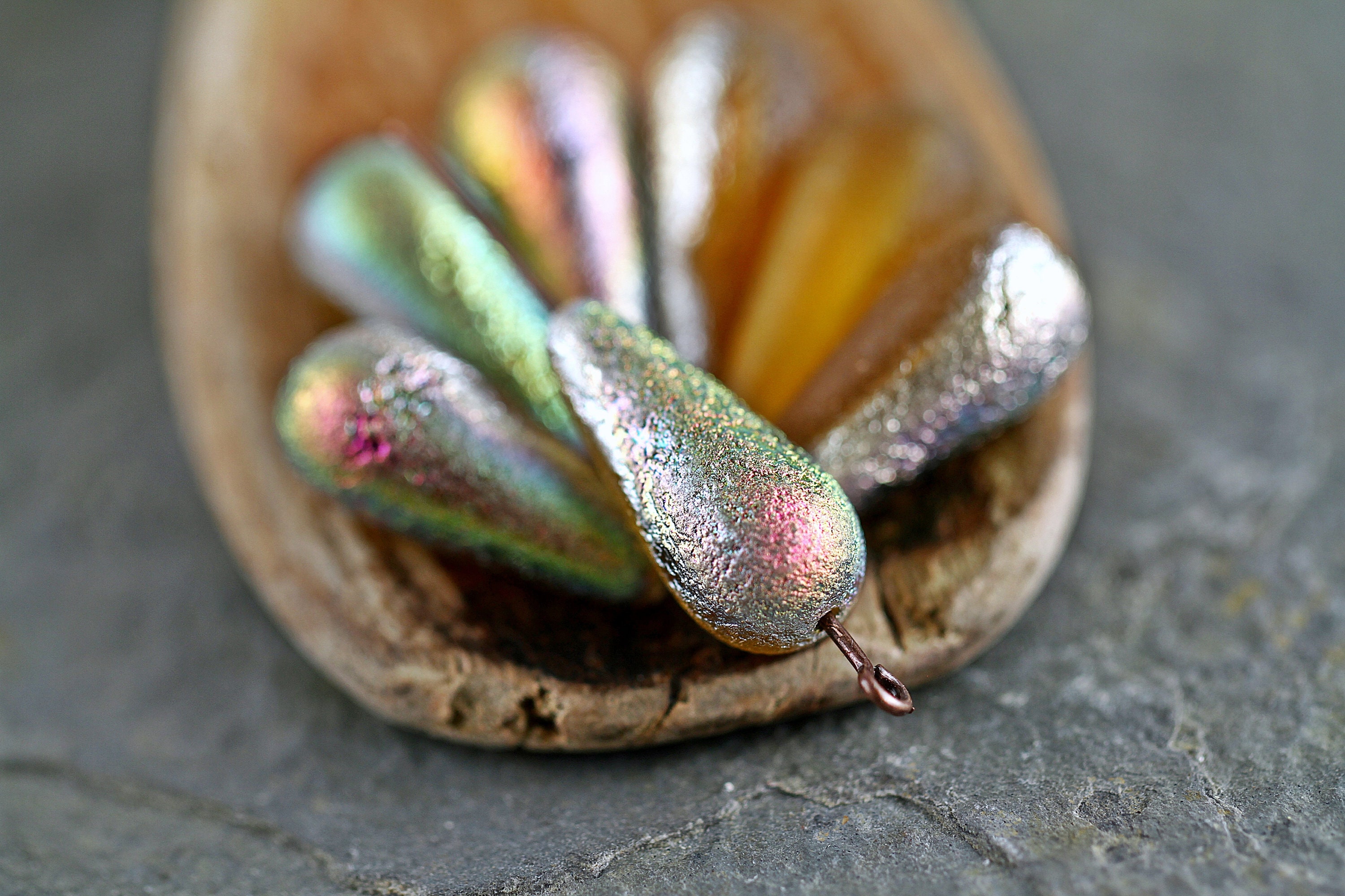 6 Matte Iridescent Topaz DROP Beads 20x9mm Czech Glass Beads for ...