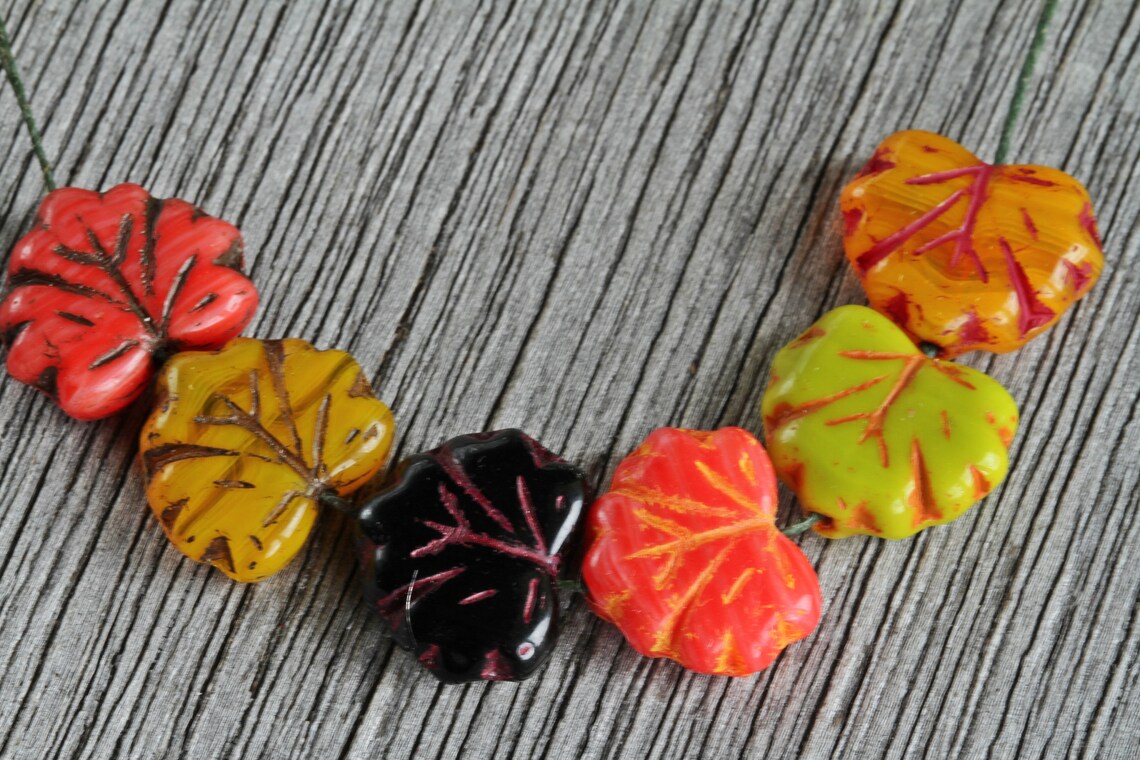 60 Autumn Maple Leaf Bead MIX 11x13mm Czech Glass Beads for Jewelry ...